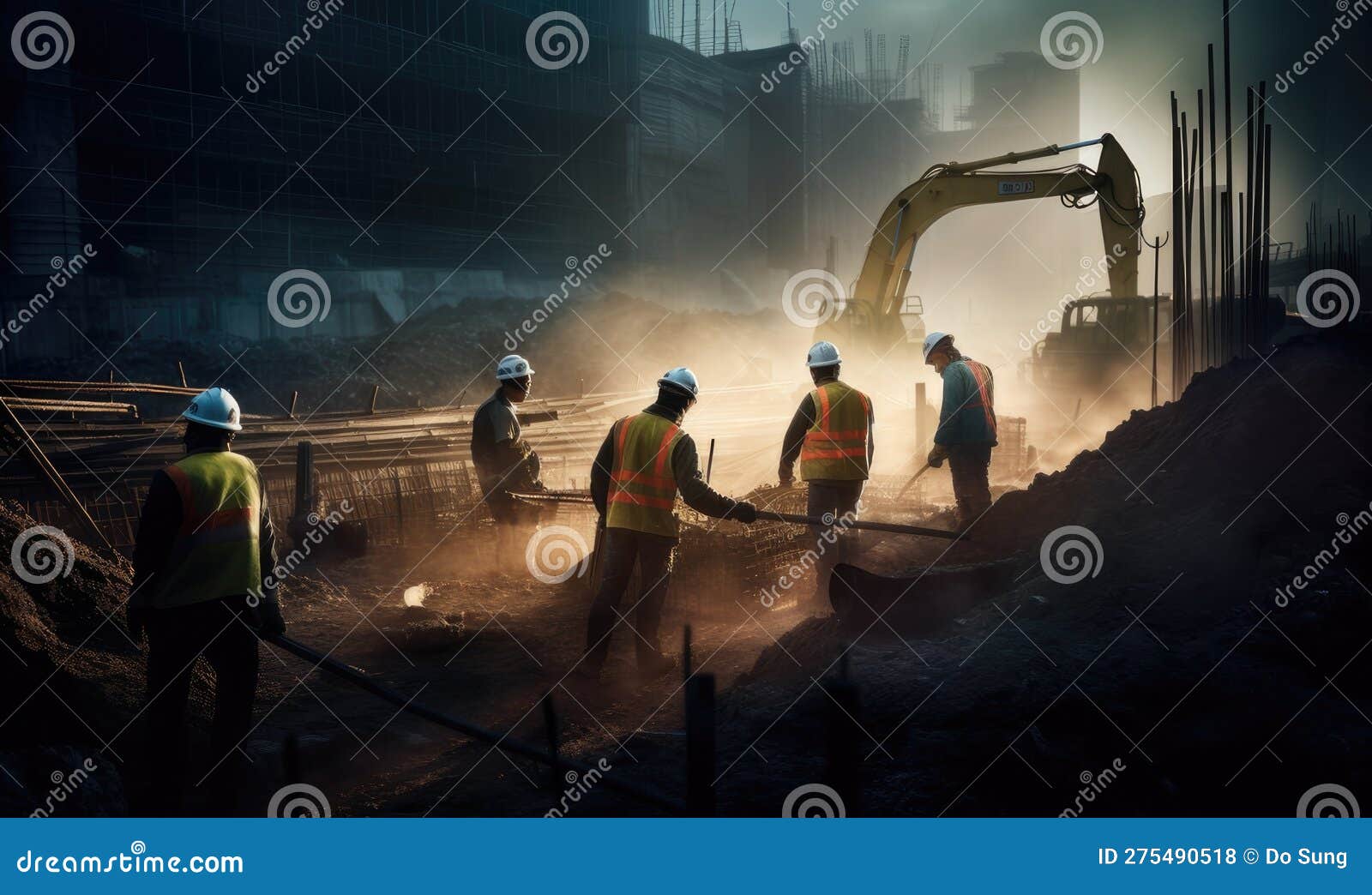 A Group of People Working on a Construction Site Stock Illustration ...