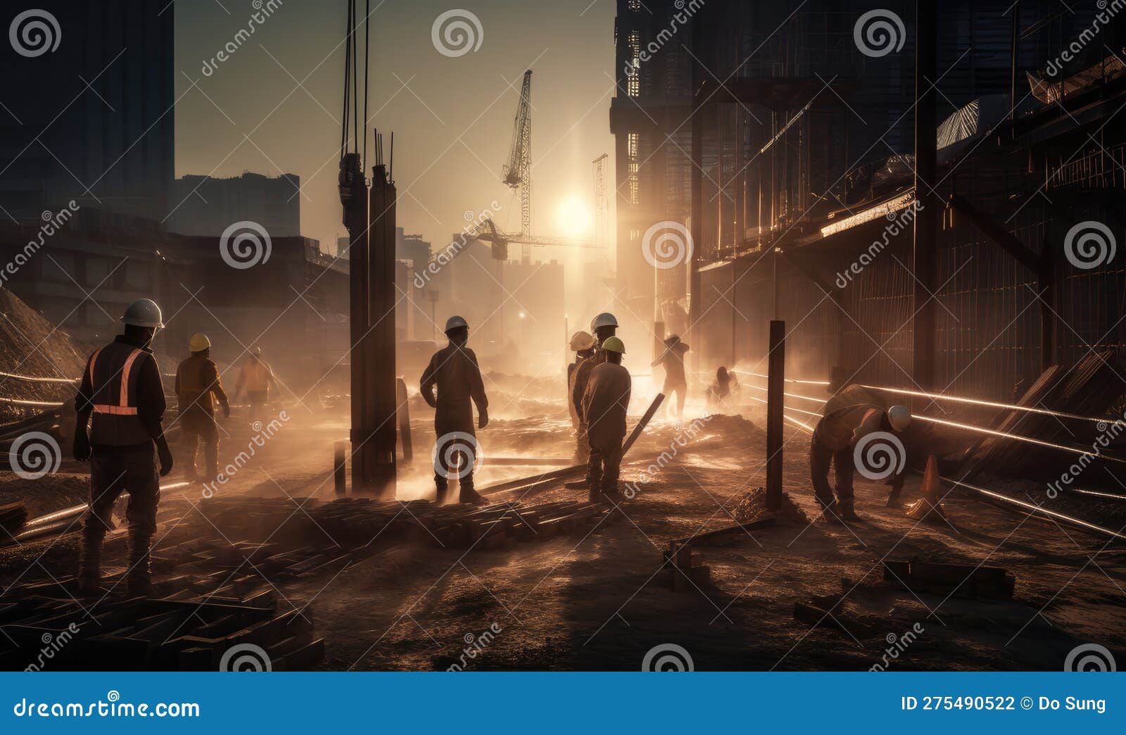 A Group of People Working on a Construction Site Stock Illustration ...