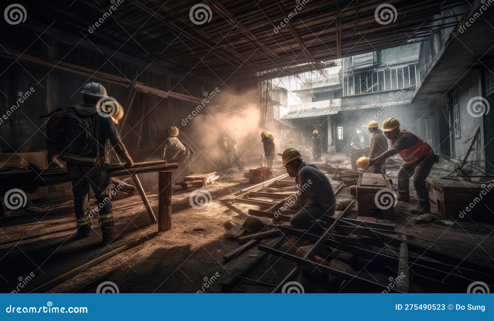 A Group of People Working on a Construction Site Stock Illustration ...