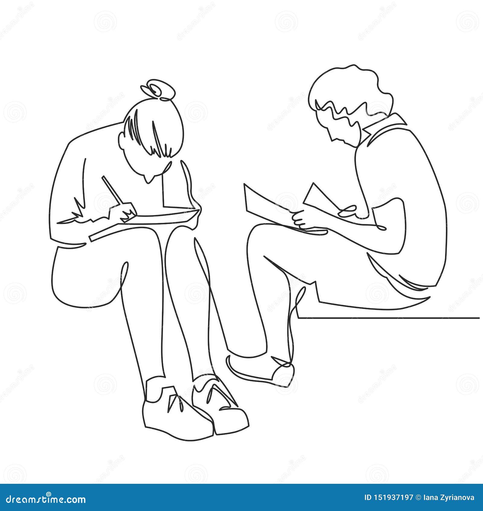 Group of People Working Continuous One Line Vector Draw. Students ...