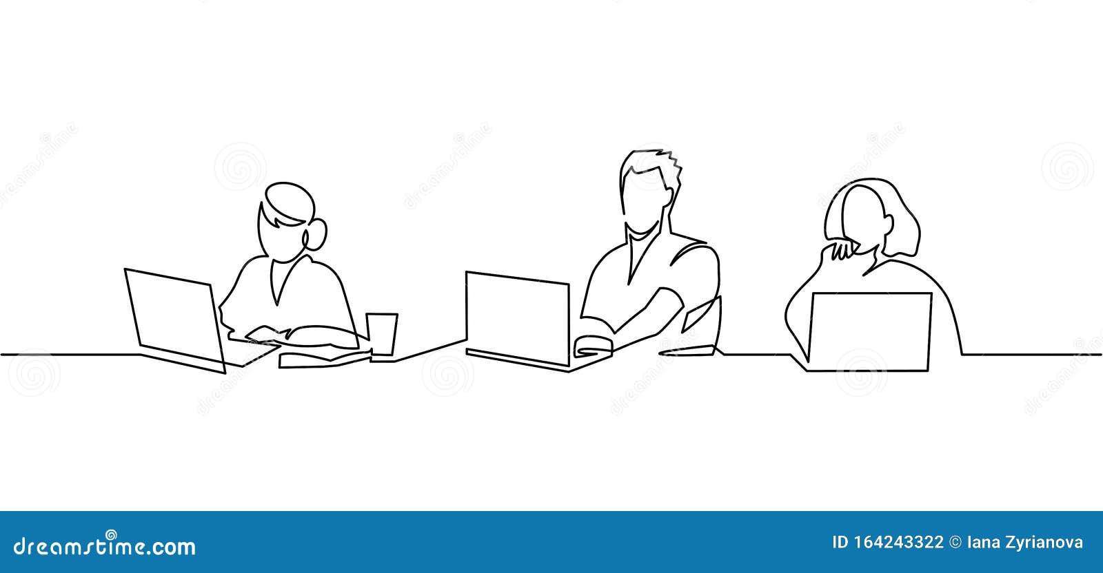 Group of People Working Continuous One Line Vector Drawing. Students ...