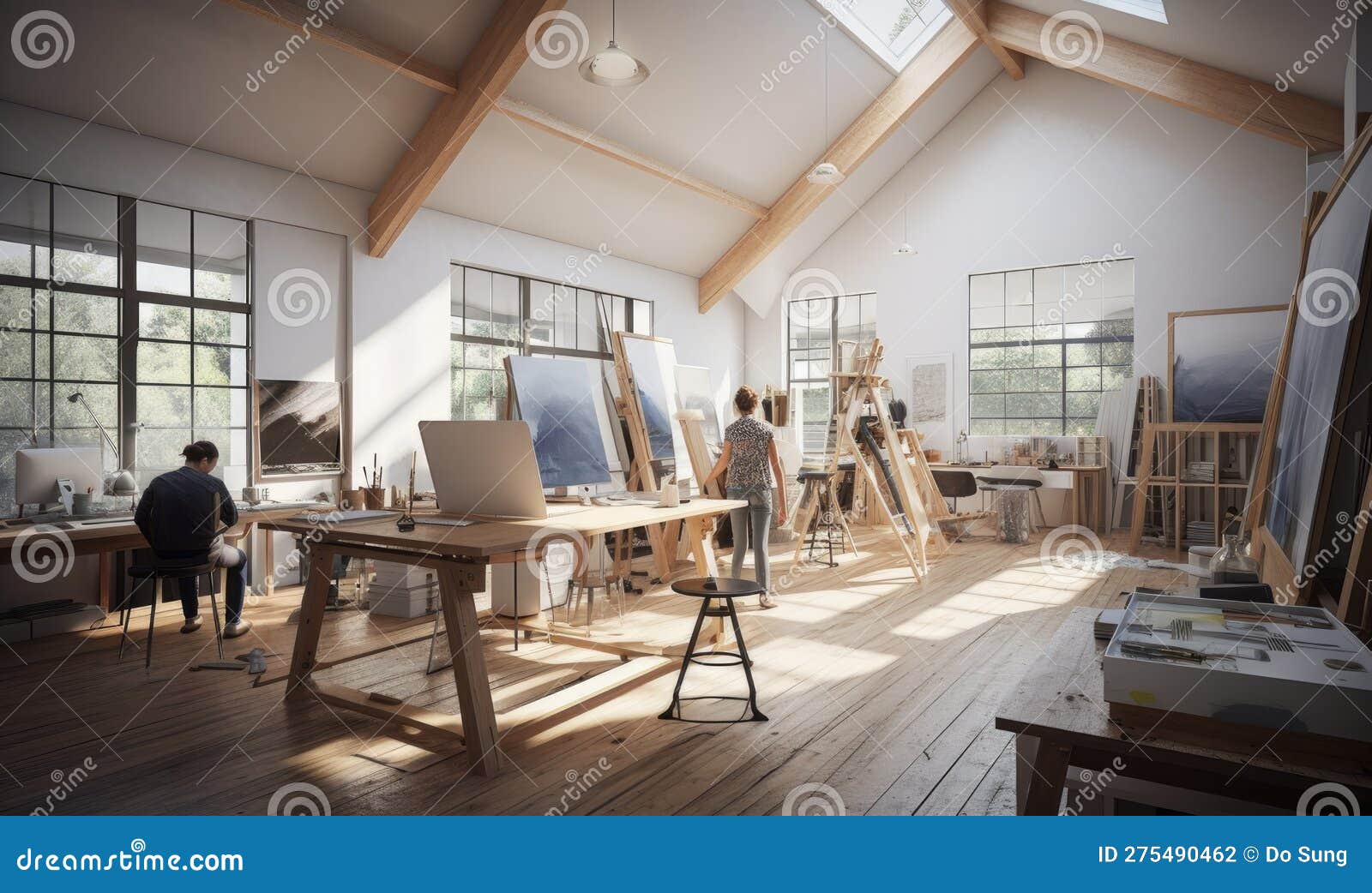 A Group of People Working in a Design Studio Stock Illustration ...