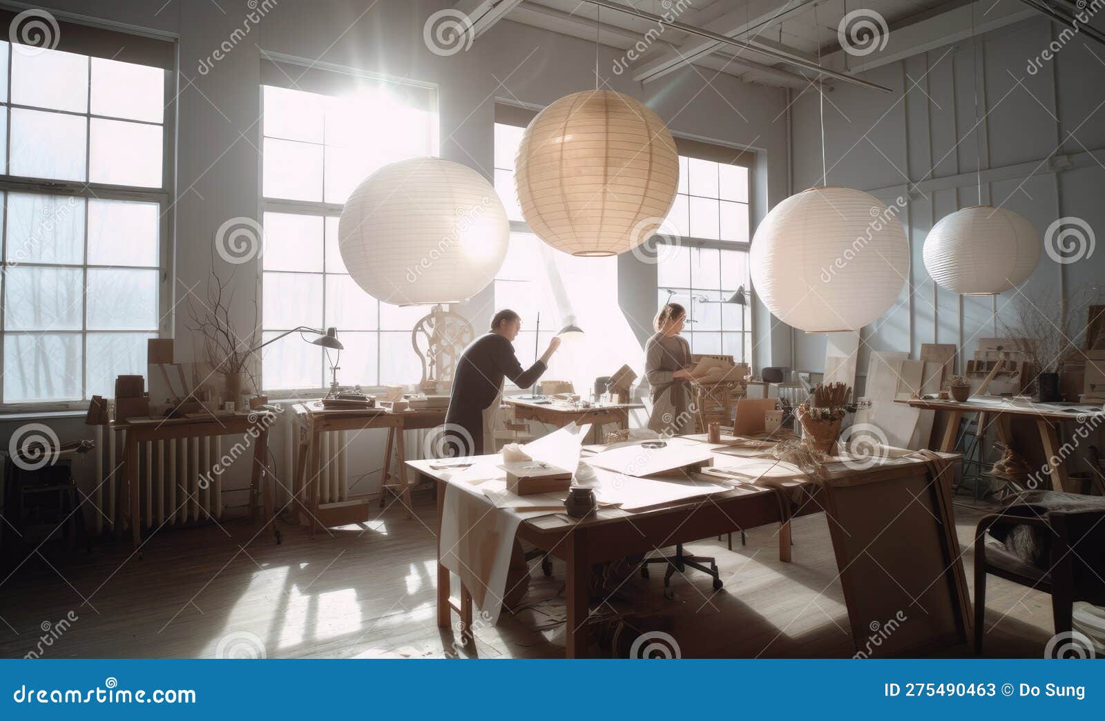 A Group of People Working in a Design Studio Stock Illustration ...