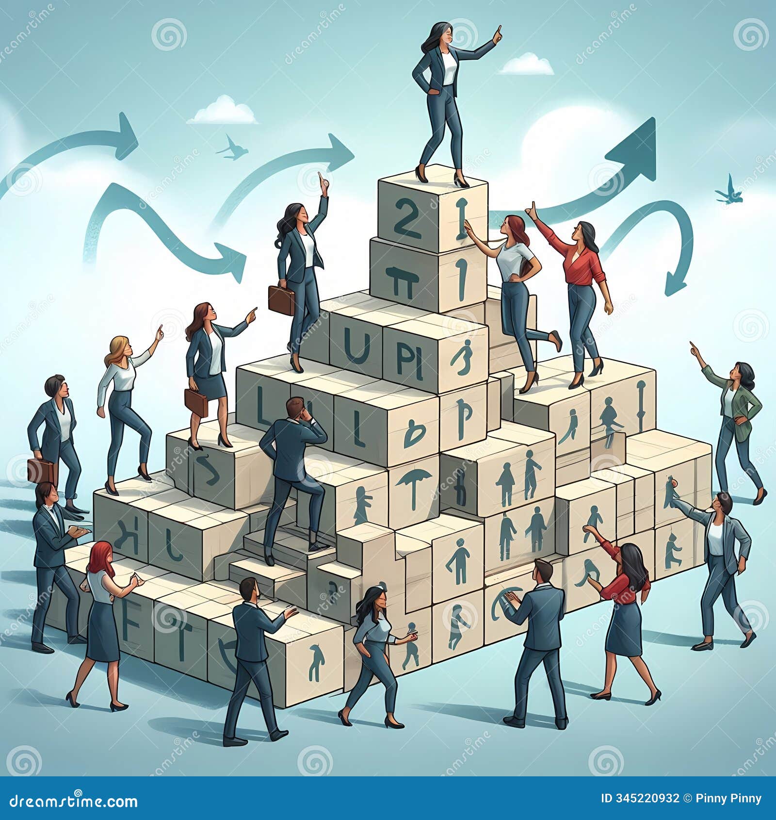 A Group of People Working Together, Stack Large Blocks Toward a Goal ...