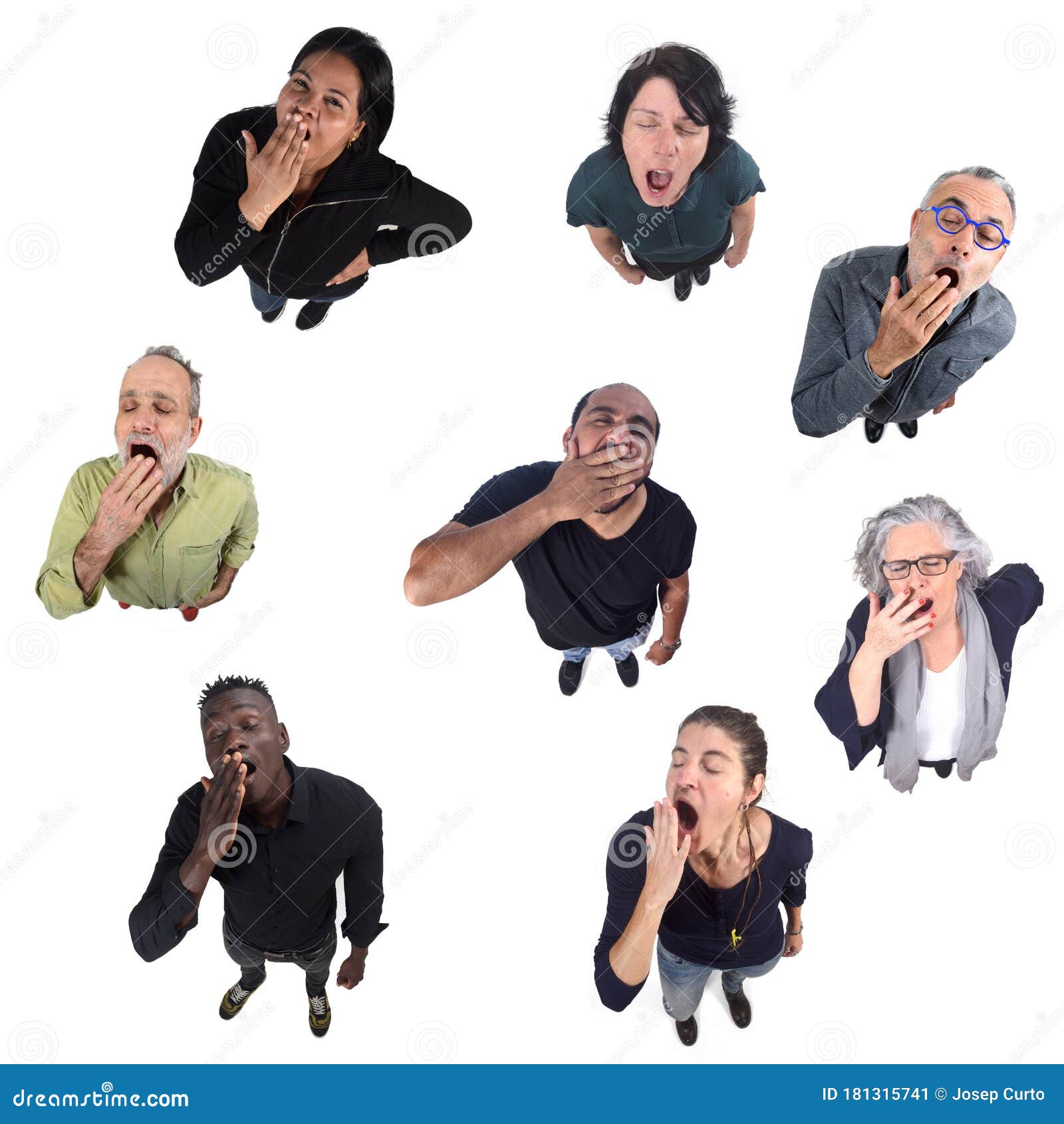 Group of People Yawning on White Background Stock Image - Image of ...