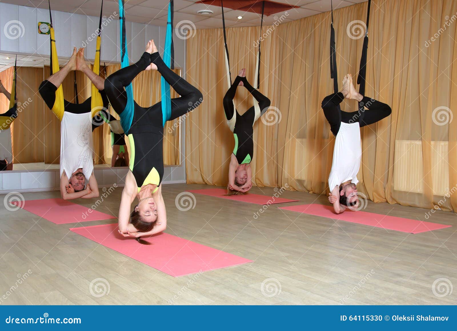 Group Performs a Fly-yoga Exercises Stock Photo - Image of lifestyle ...