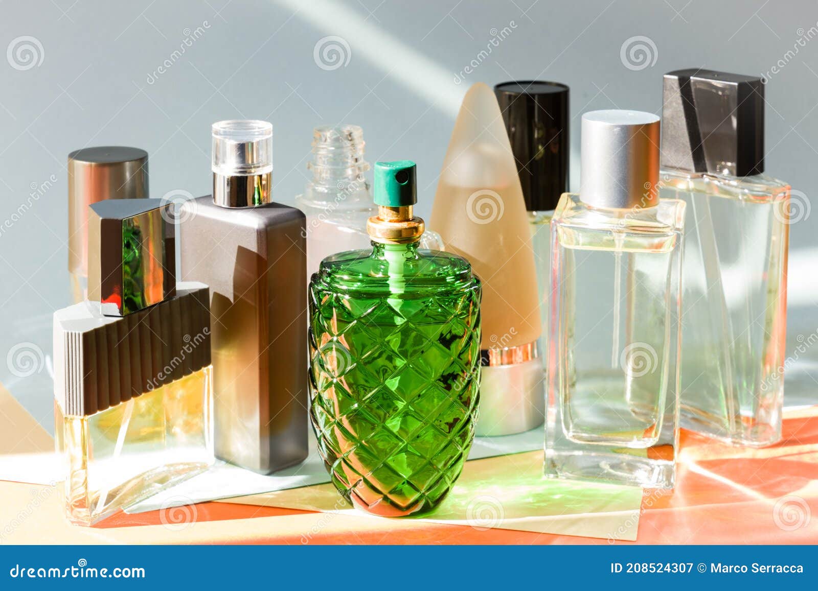 Group of perfume bottles stock image. Image of fragrance - 208524307
