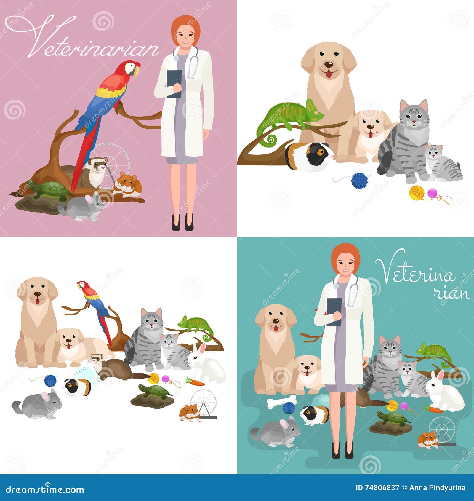 Doctor Animals Cartoon Characters On White Background Watercolor ...