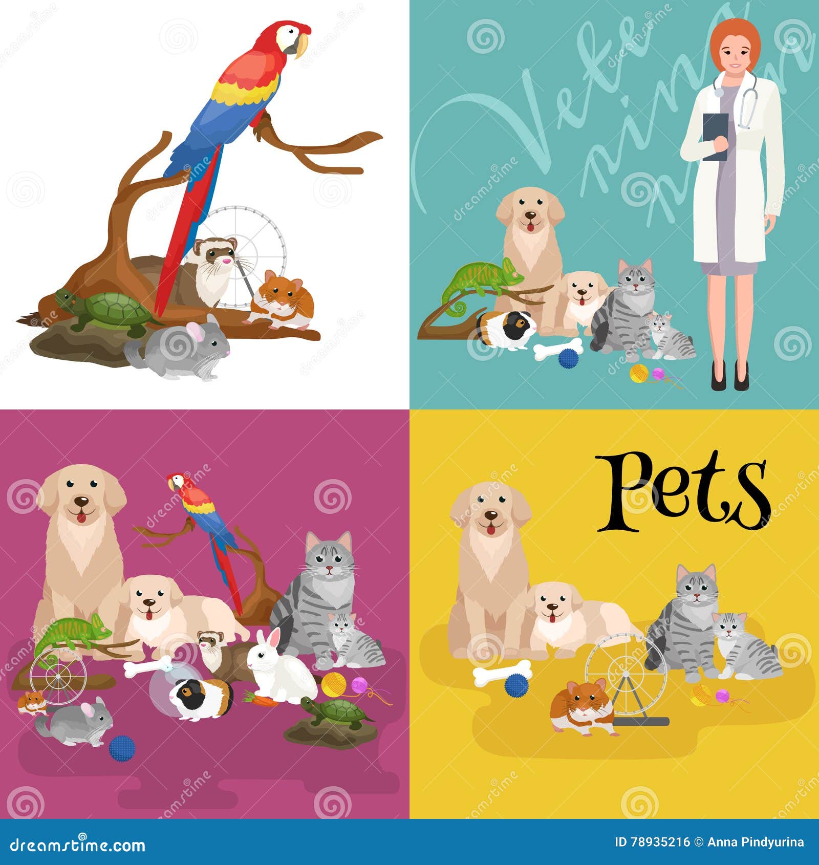 Doctor Animals Cartoon Characters On White Background Watercolor ...