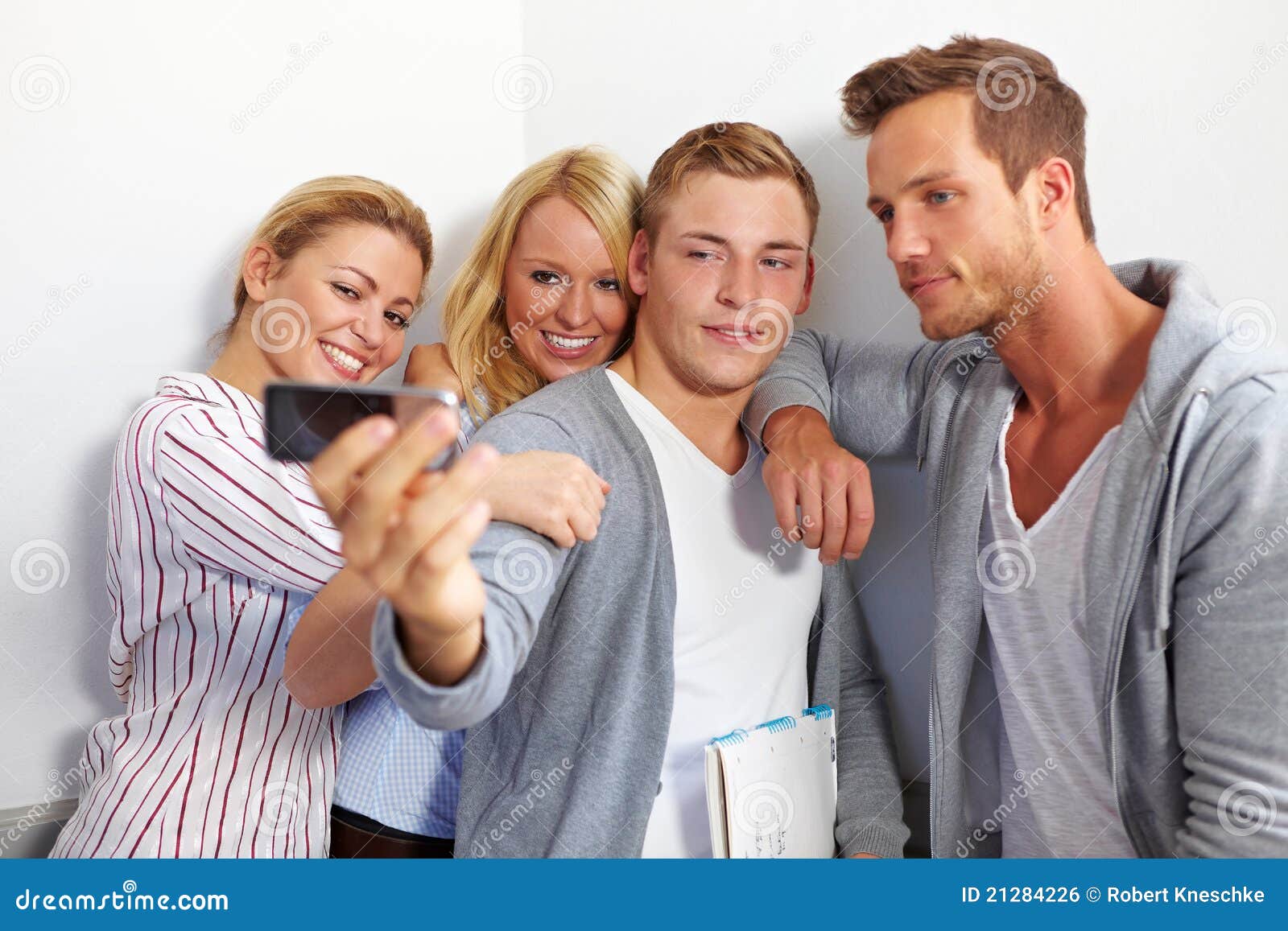 Group Photo with Cell Phone Stock Photo - Image of team, smartphone ...