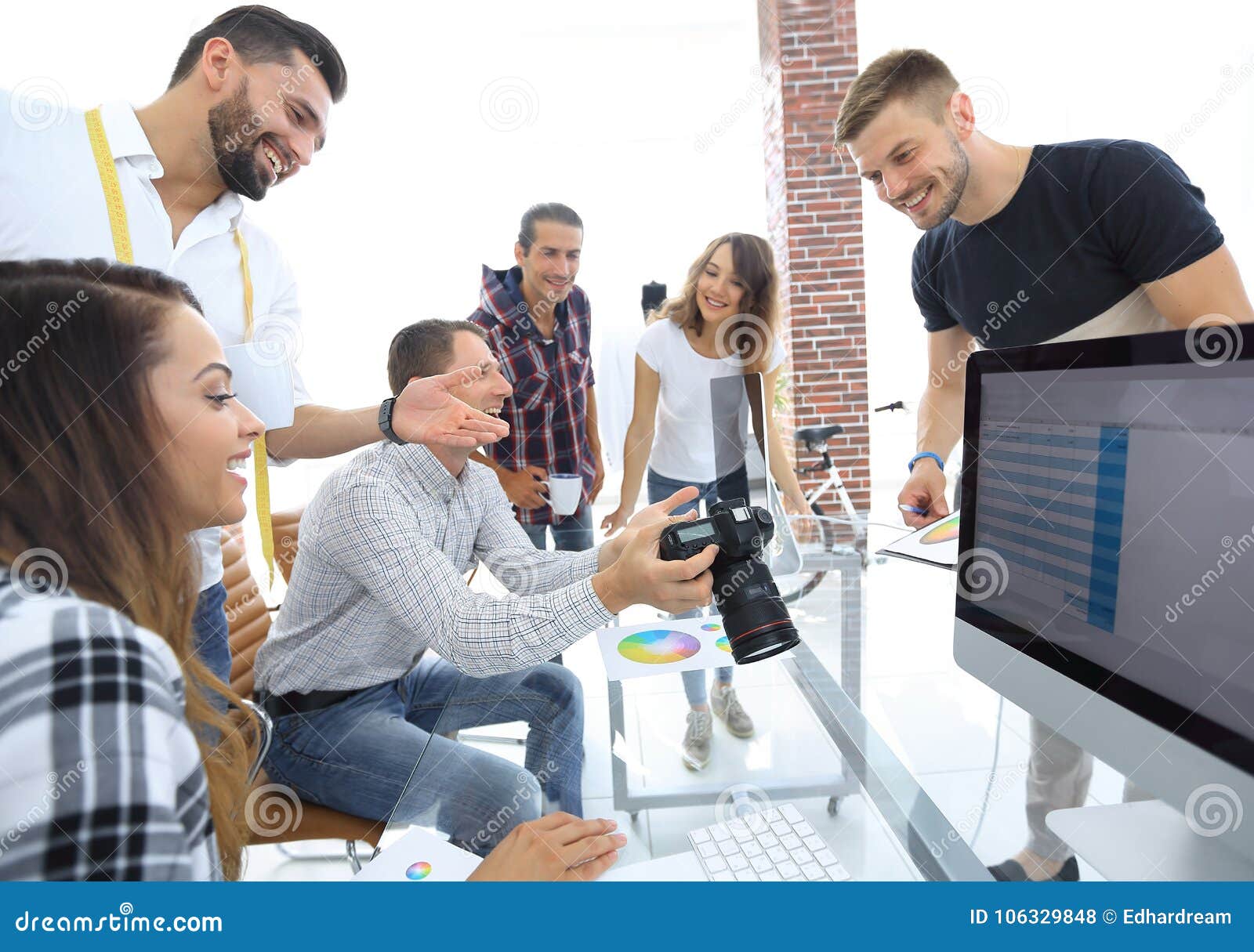 Group Photo of Editors Working in a Modern Office. Stock Photo - Image ...