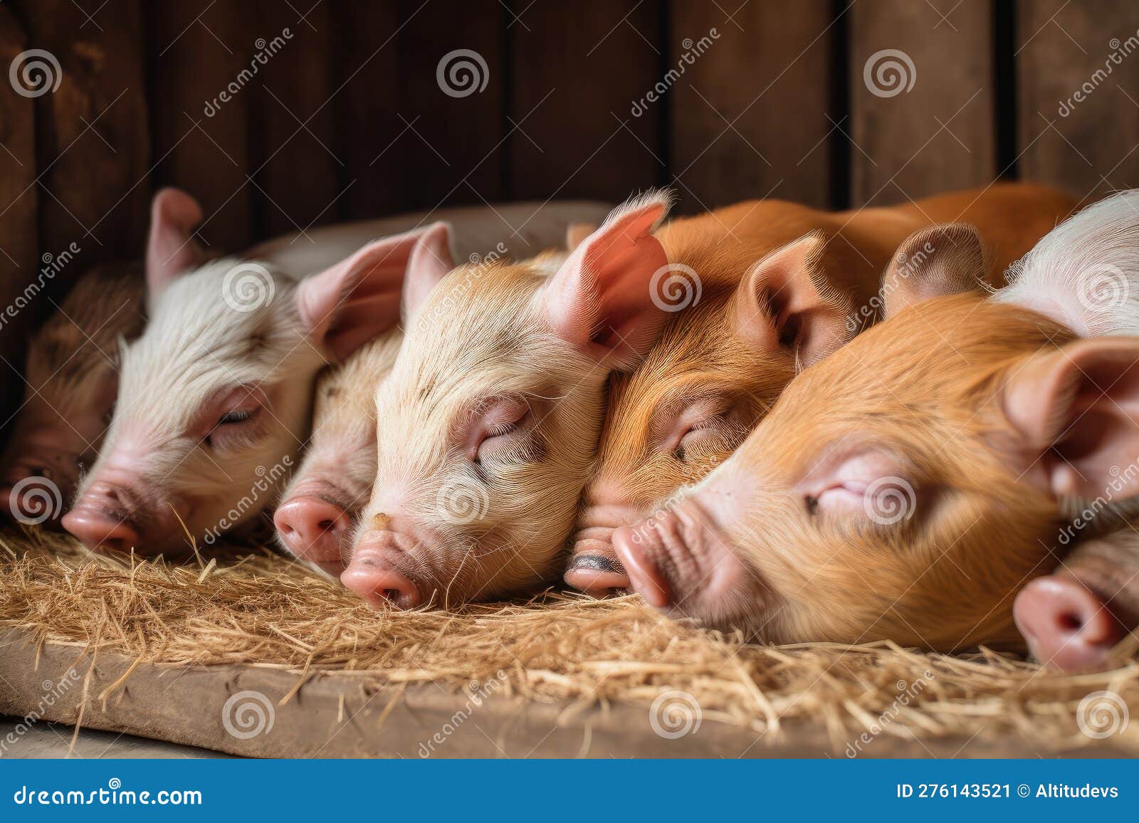 Group of Piglets Sleeping Side by Side in a Cozy Barn, with Their Tiny ...