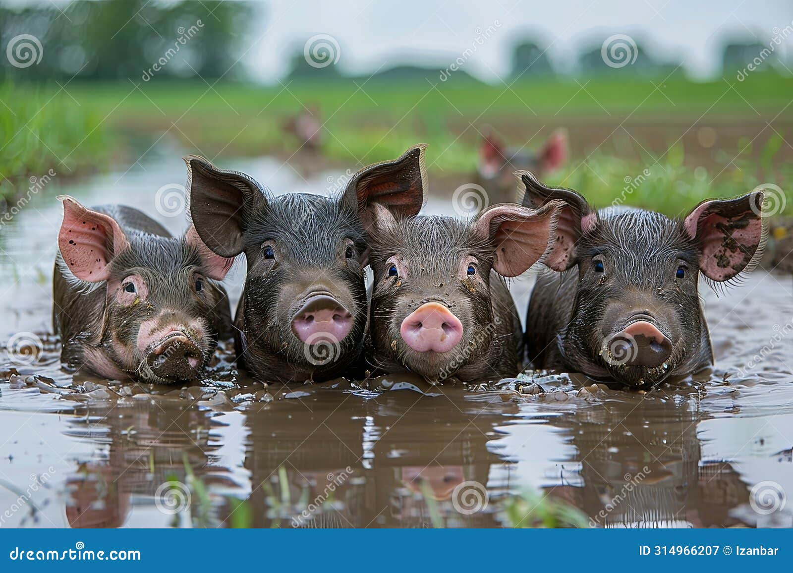 Group of Pigs Practicing Synchronized Swimming in a Muddy Puddle ...