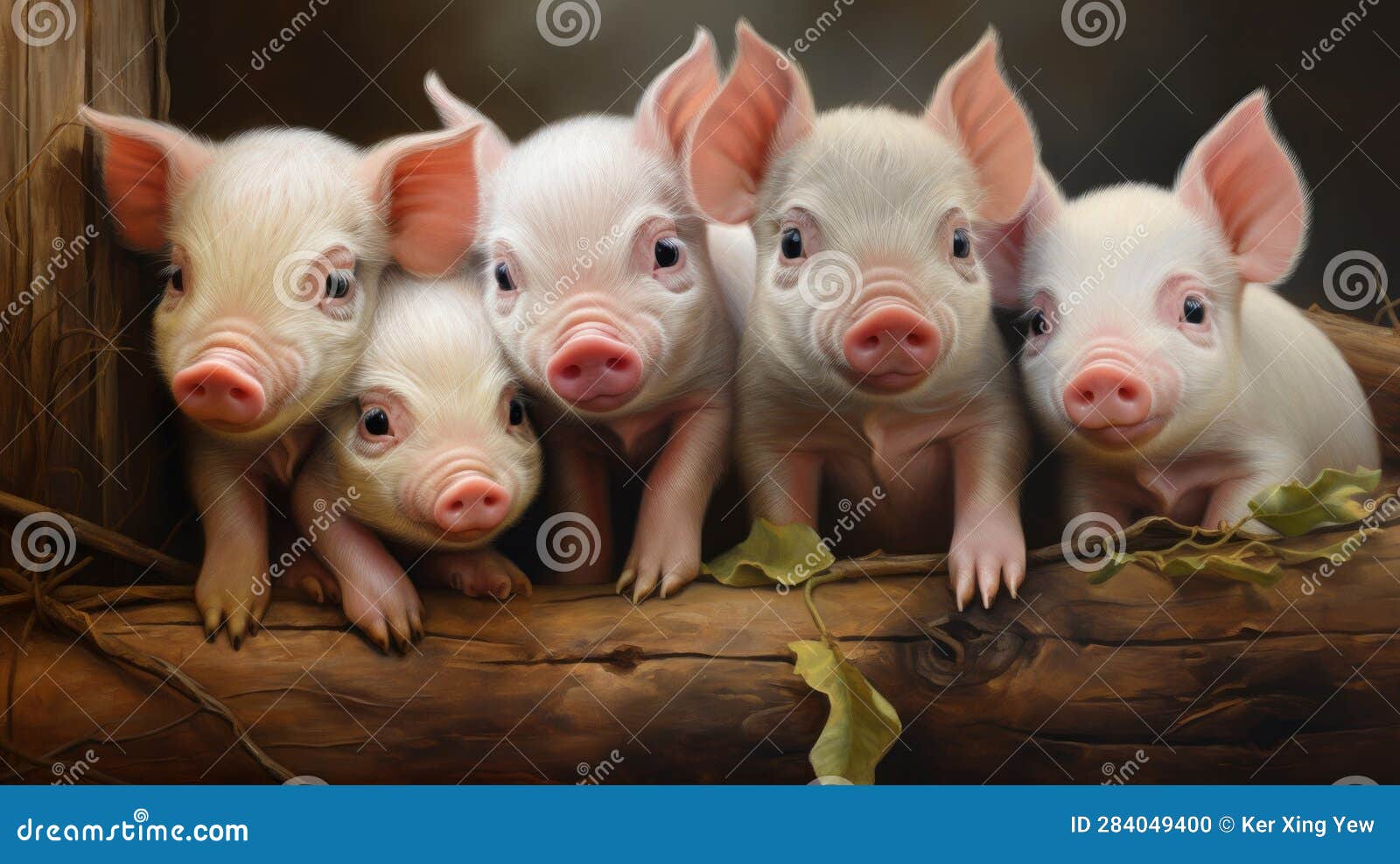 A Group of Pigs Sitting on Top of a Log Stock Photo - Image of rural ...