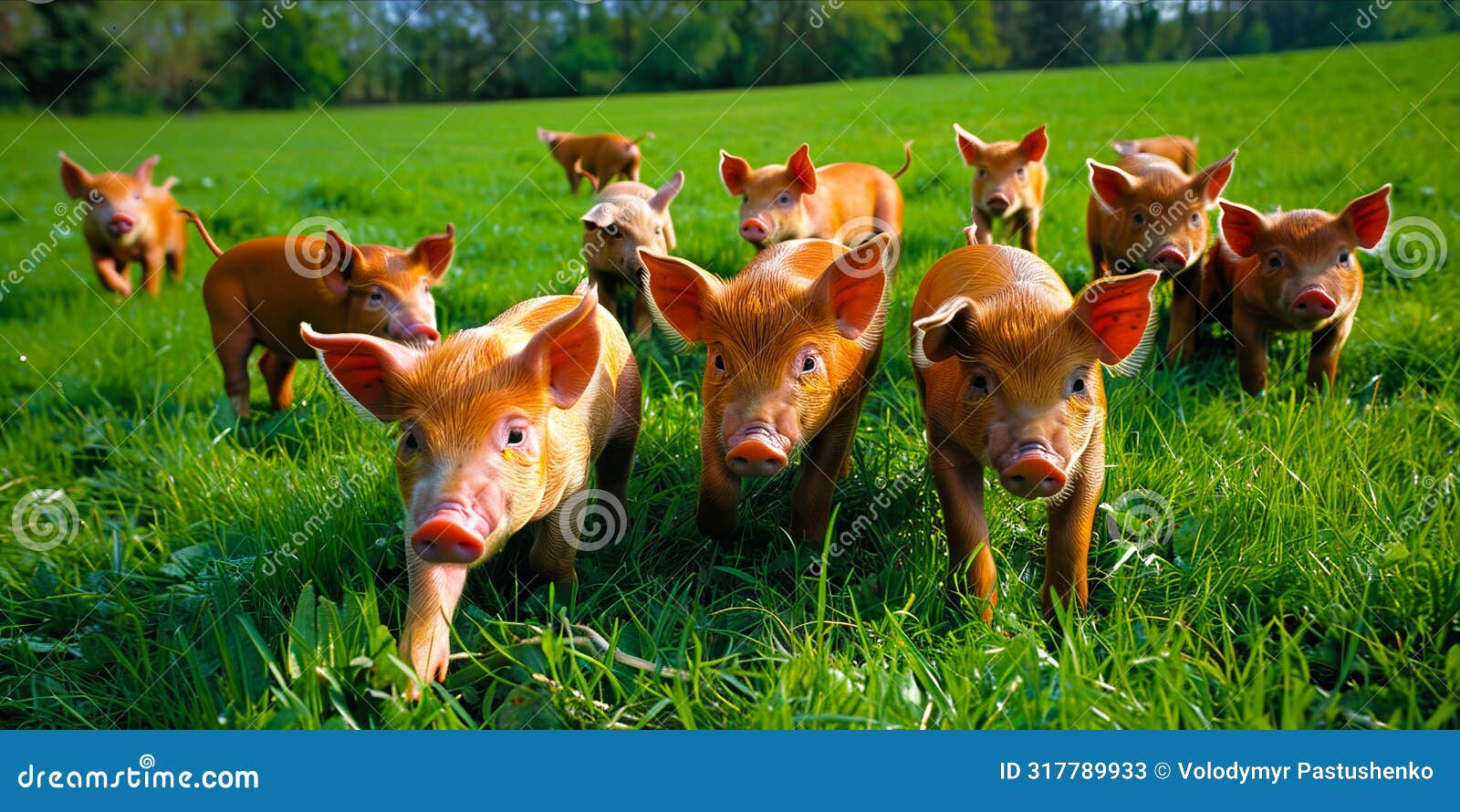 A Group of Pigs Standing in a Field Stock Image - Image of pasture ...