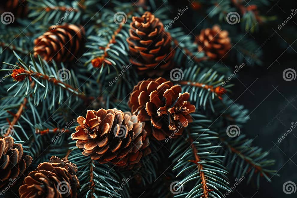 A Group of Pine Cones on a Tree Branch Stock Illustration ...