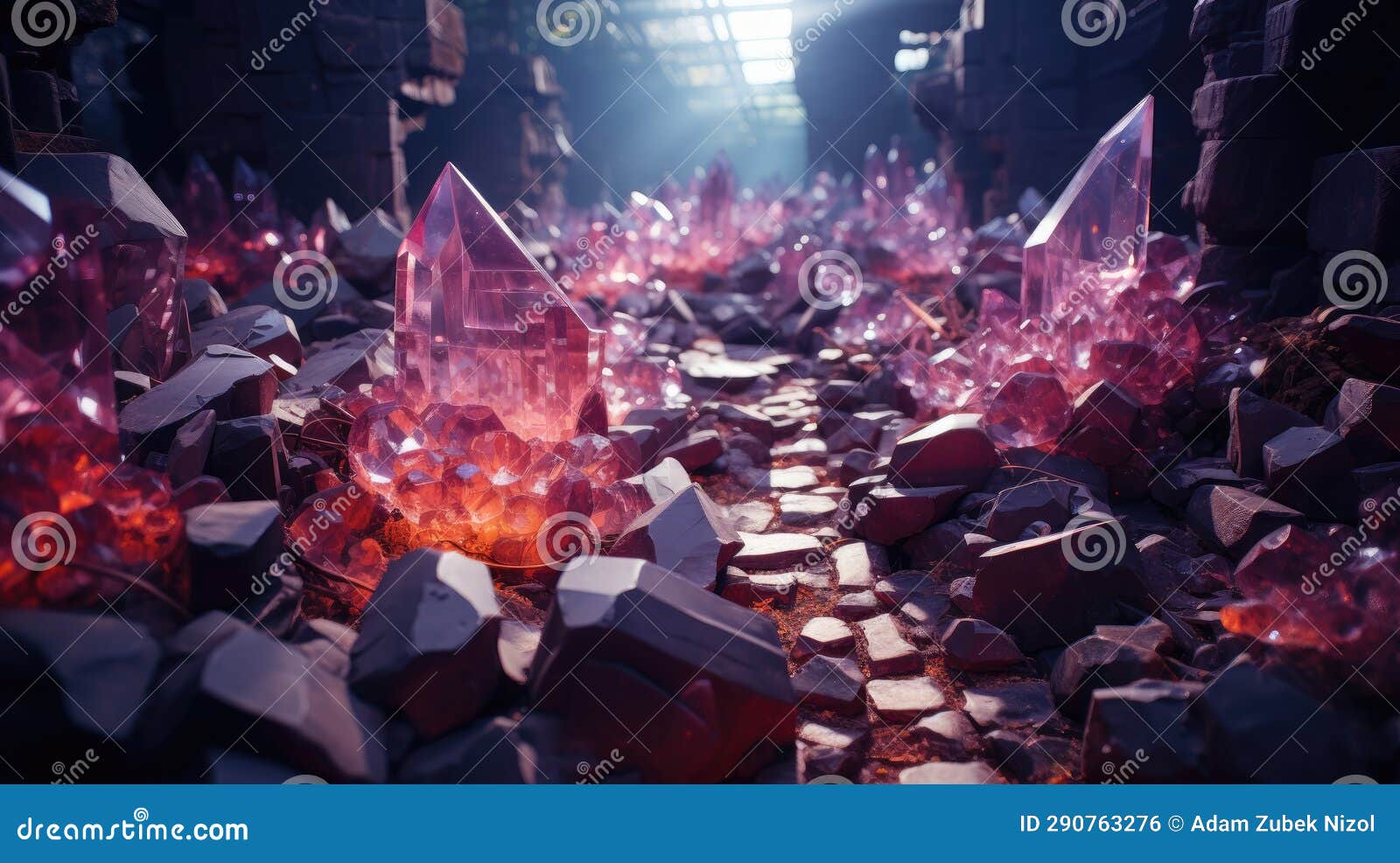 A Group of Pink Crystals on Rocks Stock Illustration - Illustration of ...