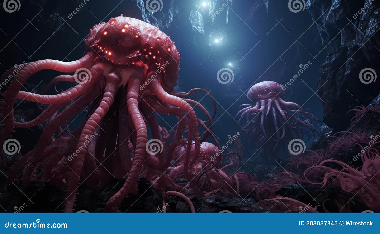 A Group Of Octopuses Dancing In Unison Underwater, Creating A ...