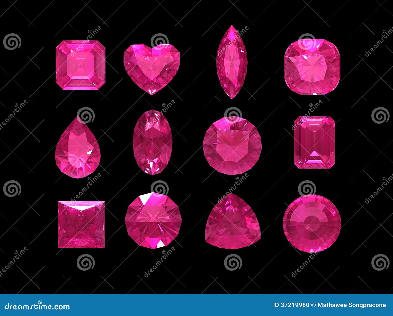 Group of Pink Tourmaline Shape with Clipping Path Stock Illustration ...