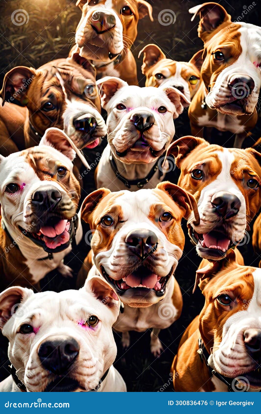 A Group of Pitbull Dogs Take a Selfie Stock Illustration - Illustration ...