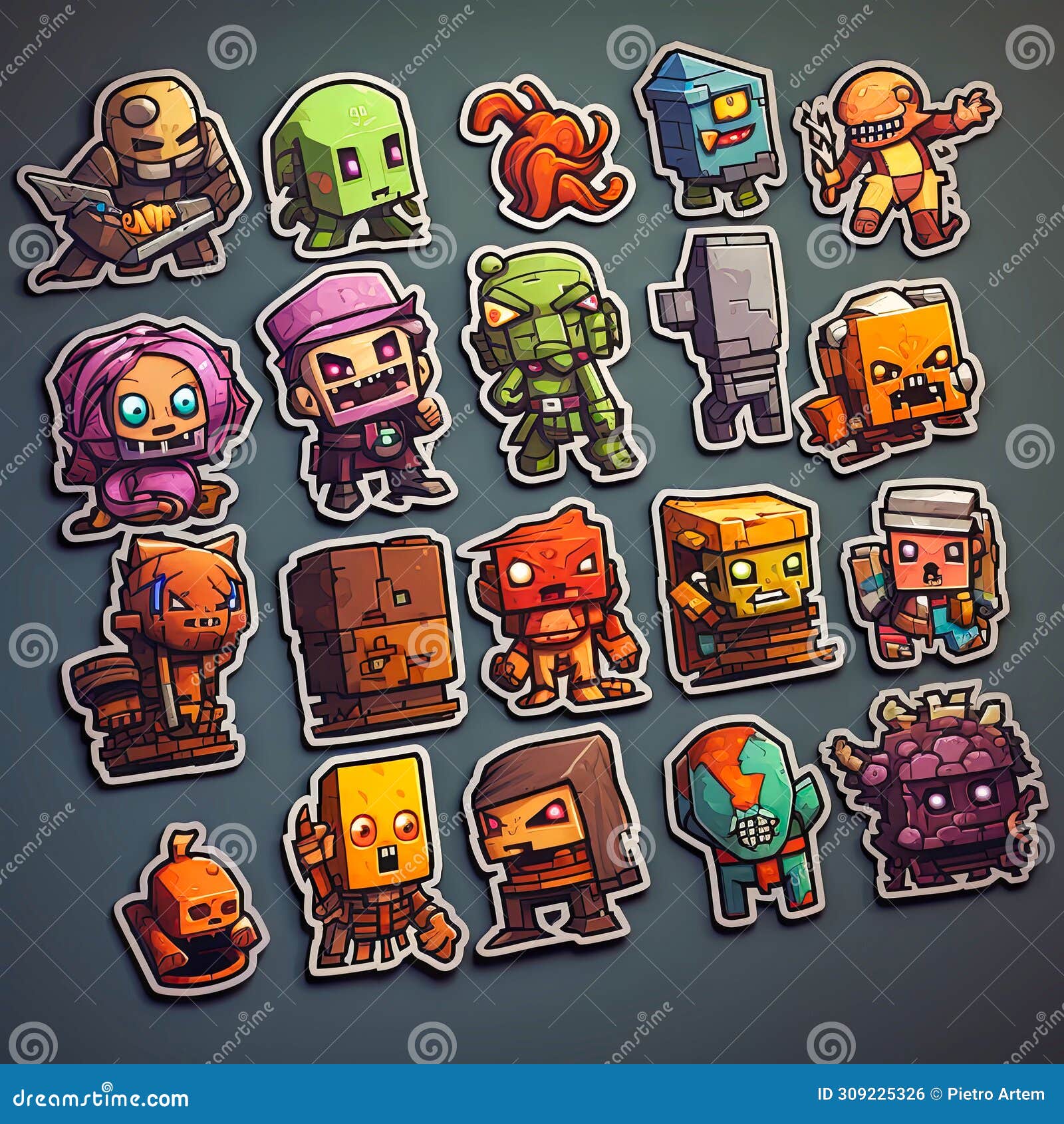 A Group of Pixel Stickers are Displayed Stock Photo - Image of computer ...