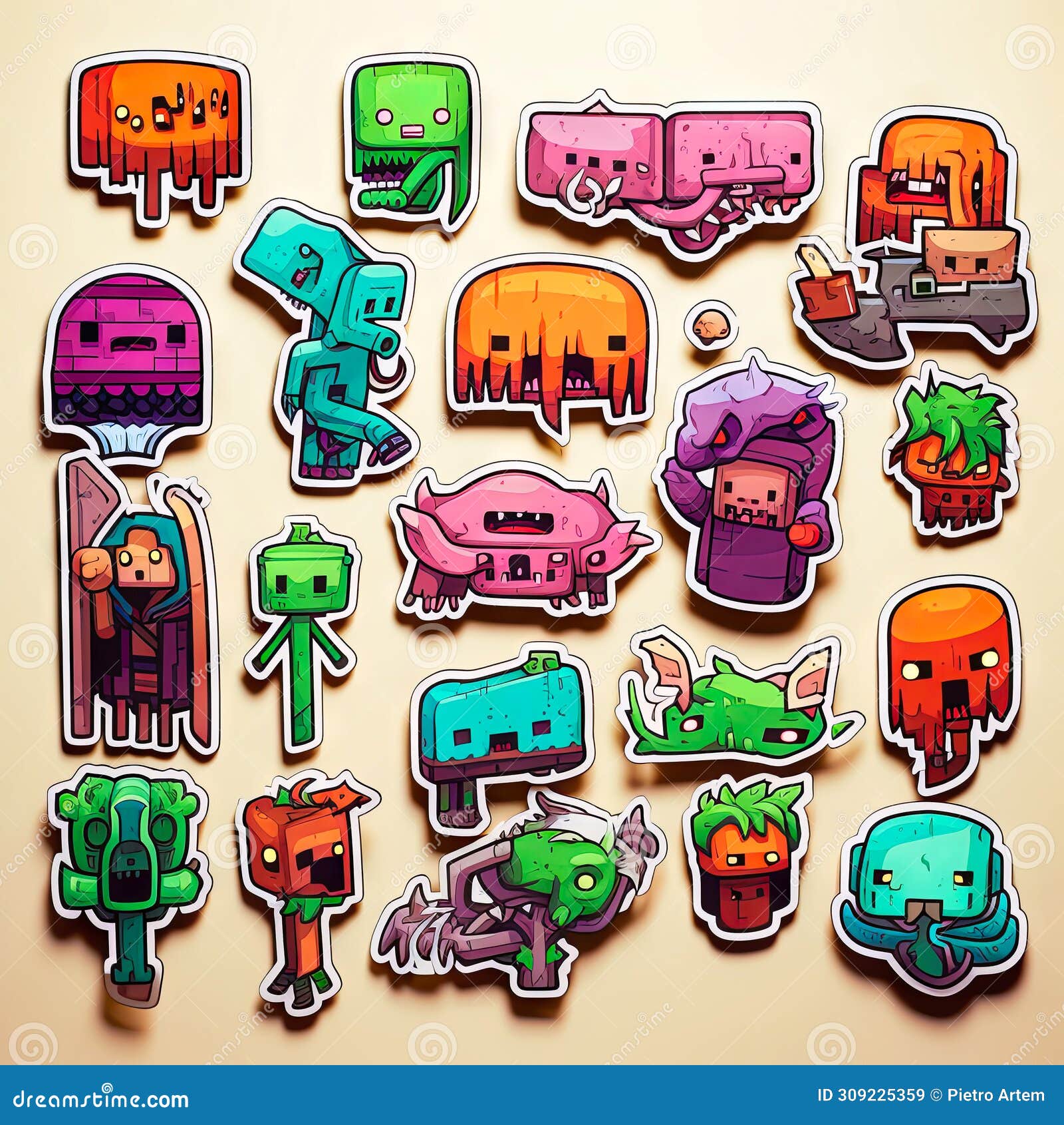 A Group of Pixel Stickers are Displayed Stock Image - Image of computer ...