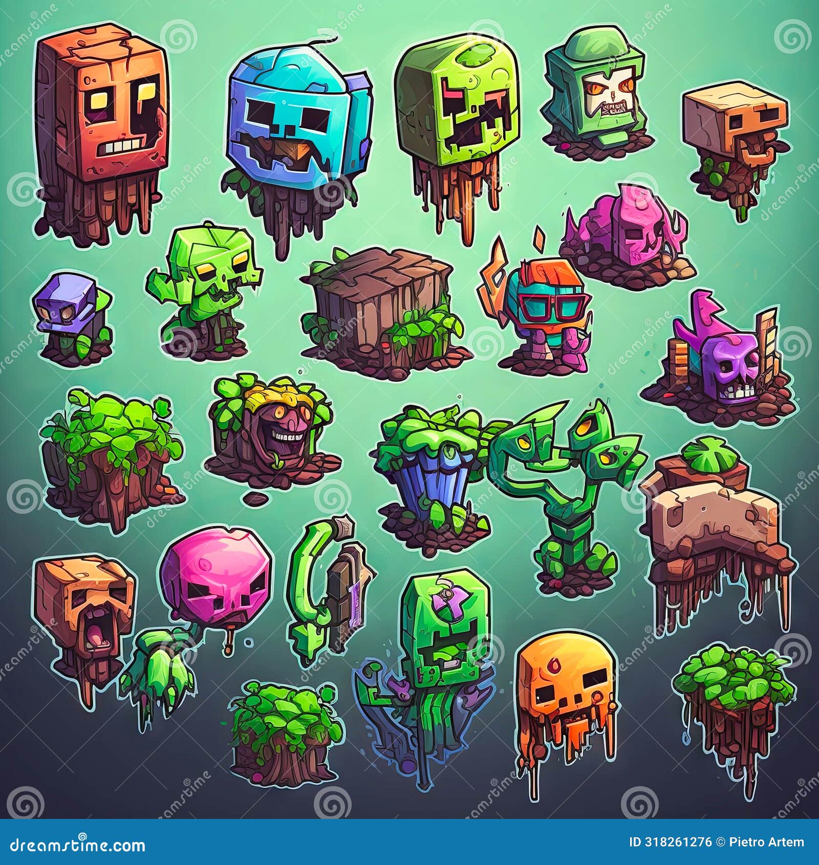 A Group of Pixel Stickers are Displayed Stock Photo - Image of group ...