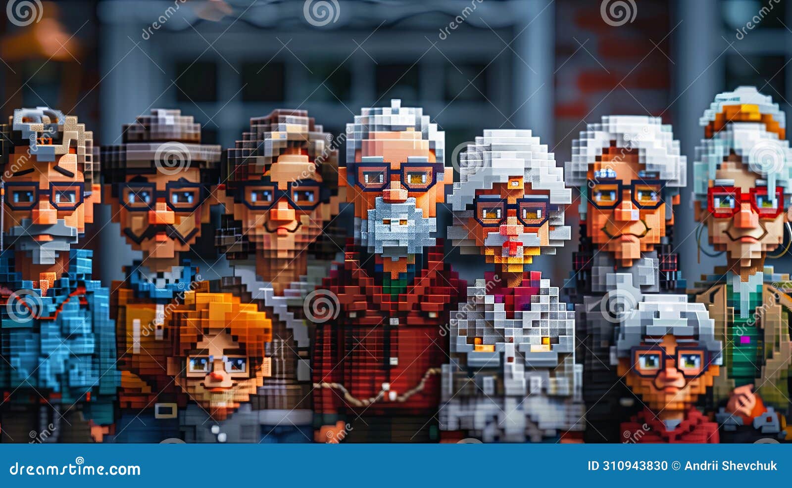 A Group of Pixelated People in the City, 8 Bit Stock Illustration ...
