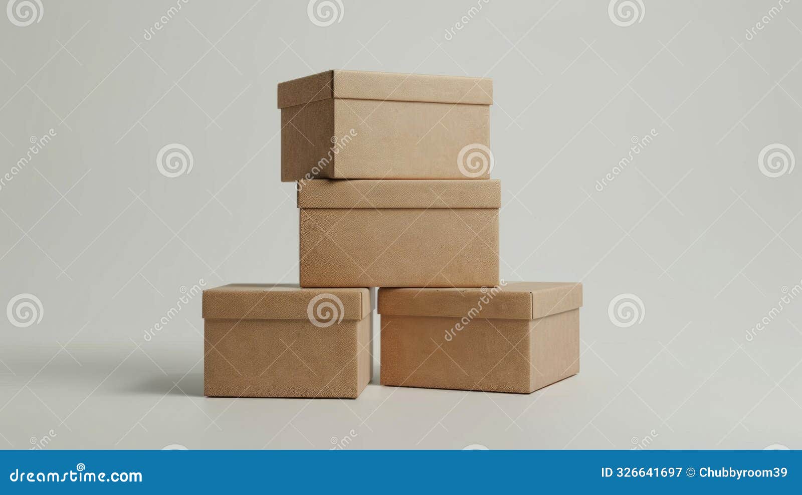 A Group of Plain Brown Cardboard Boxes Stacked Against a Plain White ...