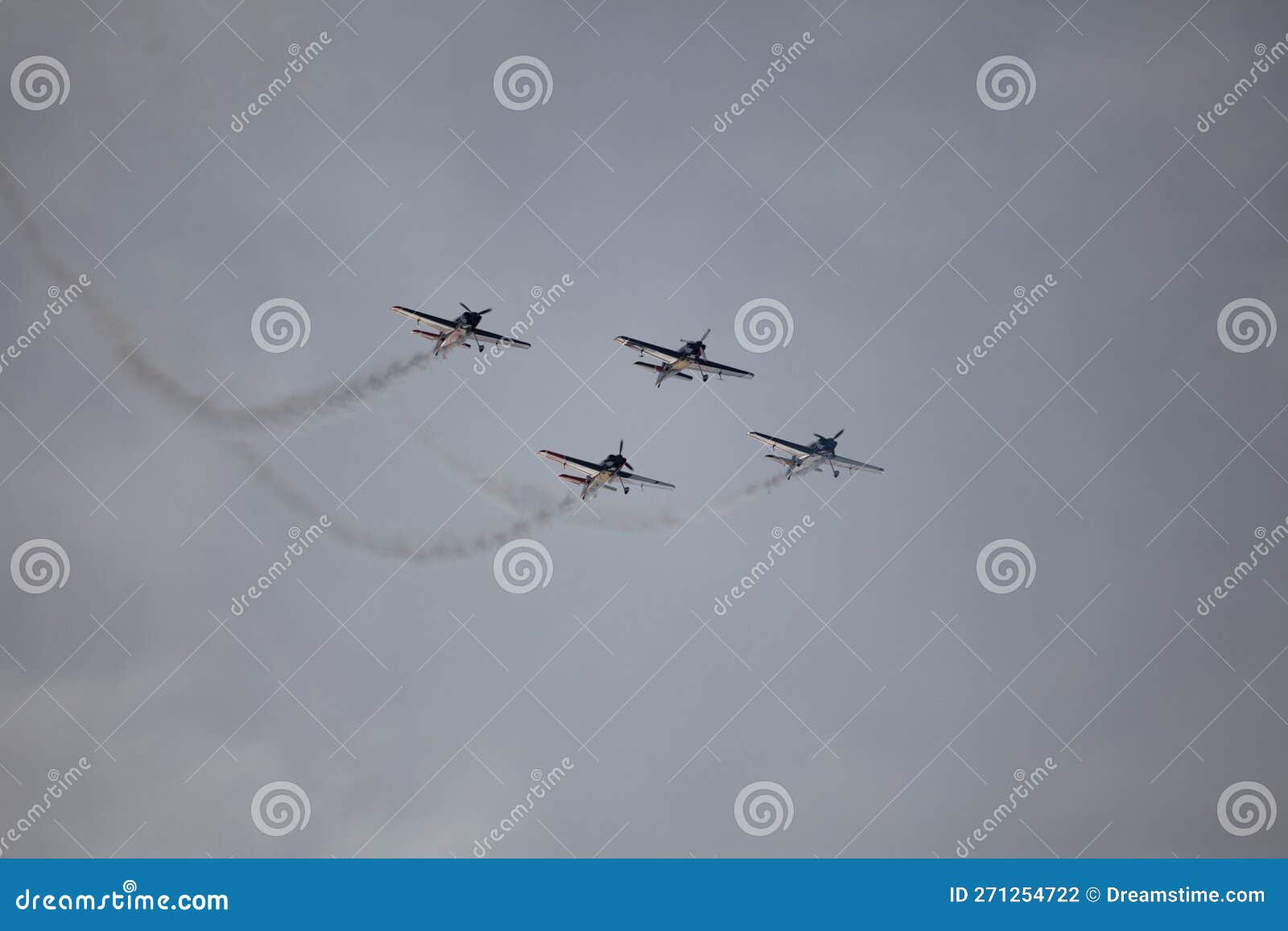 Group of 4 Planes Flying in Formation, Doing Aerobatic Demonstrations ...