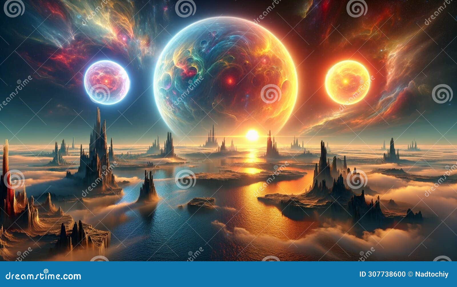 Group of Planets Floating in the Sky Stock Photo - Image of generated ...
