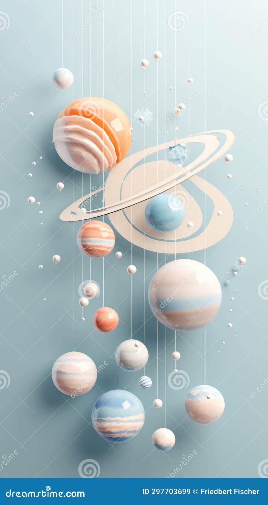 A Group of Planets Hanging from Strings on a Blue Background, Imaginary ...