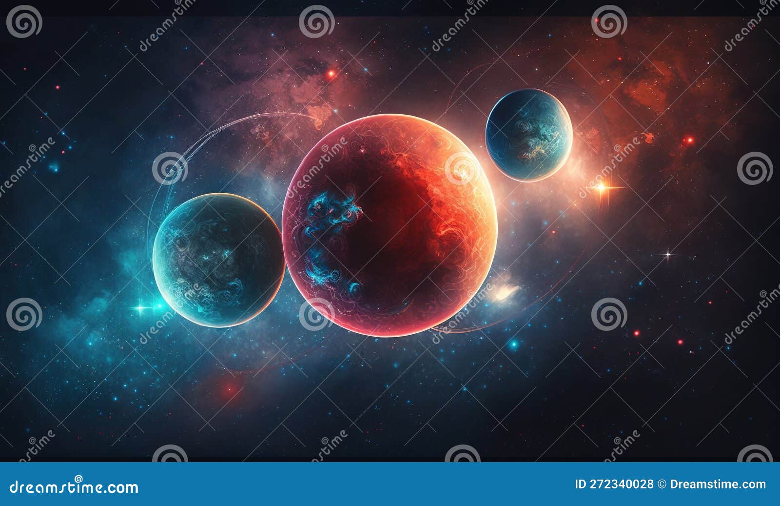 A Group of Planets in the Middle of a Space Filled with Stars Stock ...