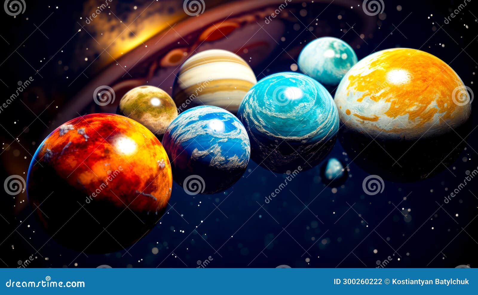 Group of Planets in Row with the Sun in the Middle of Them. Generative ...