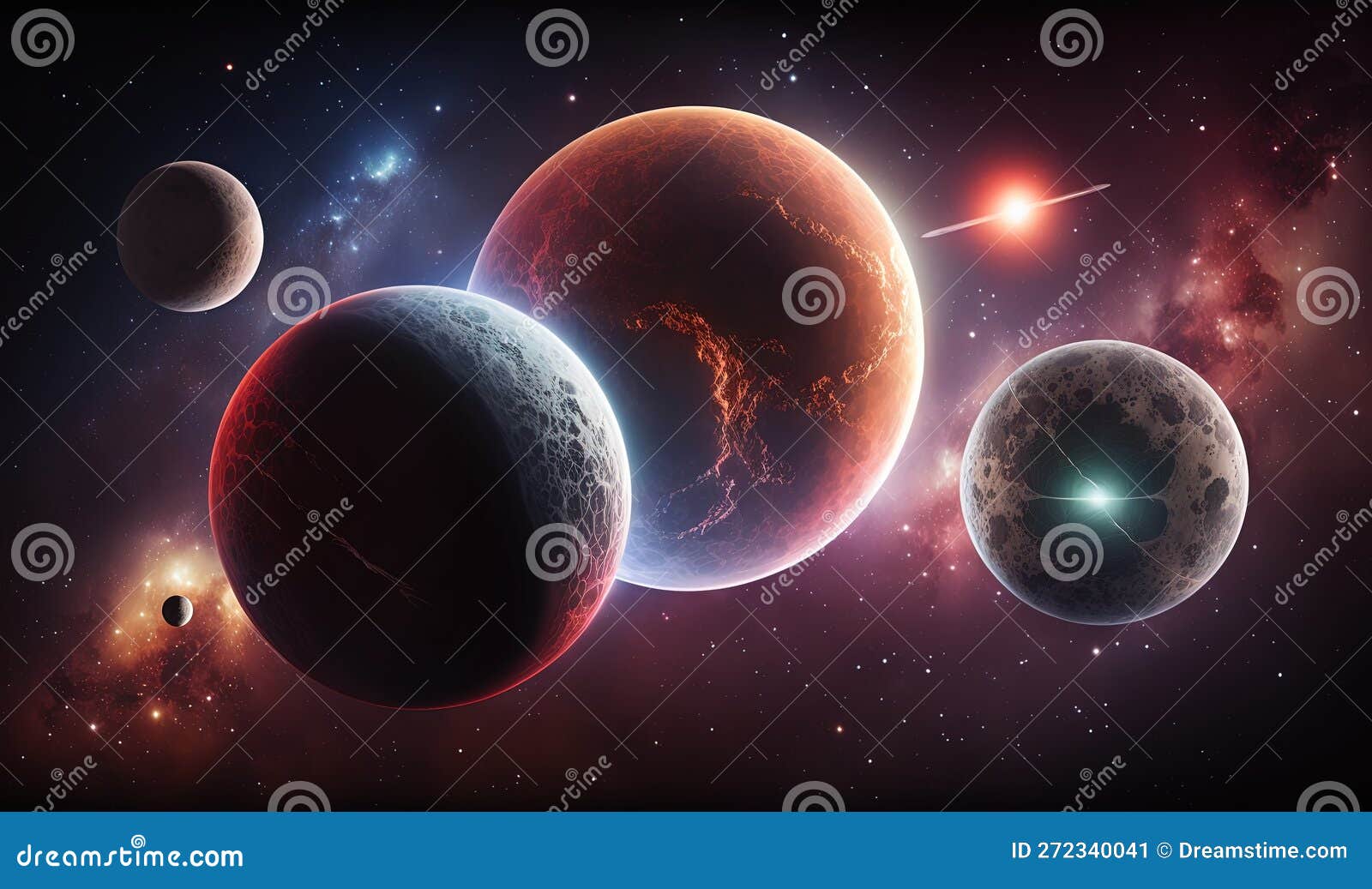 A Group of Planets in the Sky with Stars Around Them Stock Illustration ...