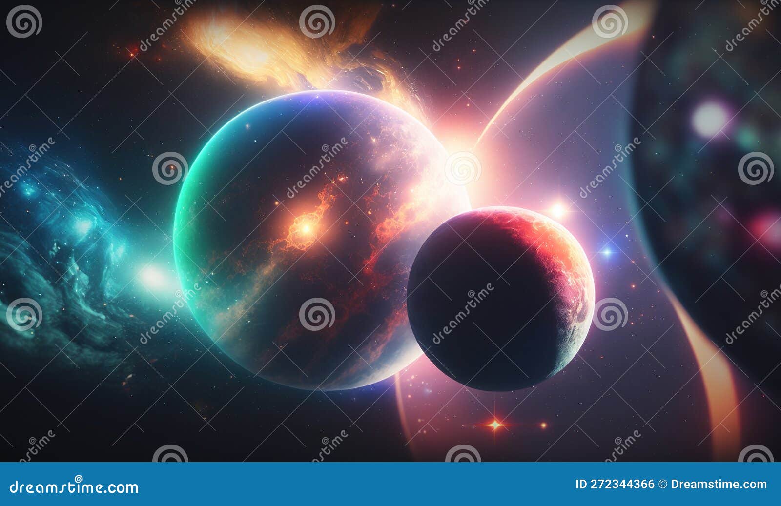A Group of Planets in the Sky with Stars Around Them Stock Illustration ...
