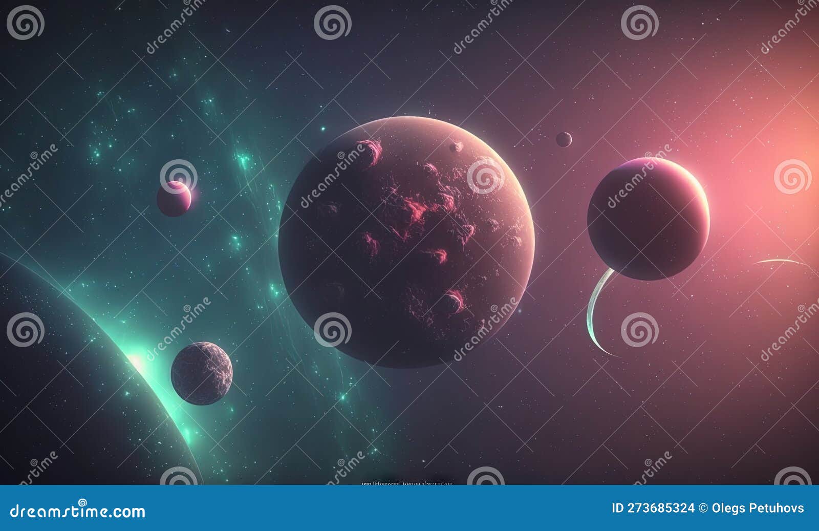 A Group of Planets in a Space with Stars and Planets in the Background ...