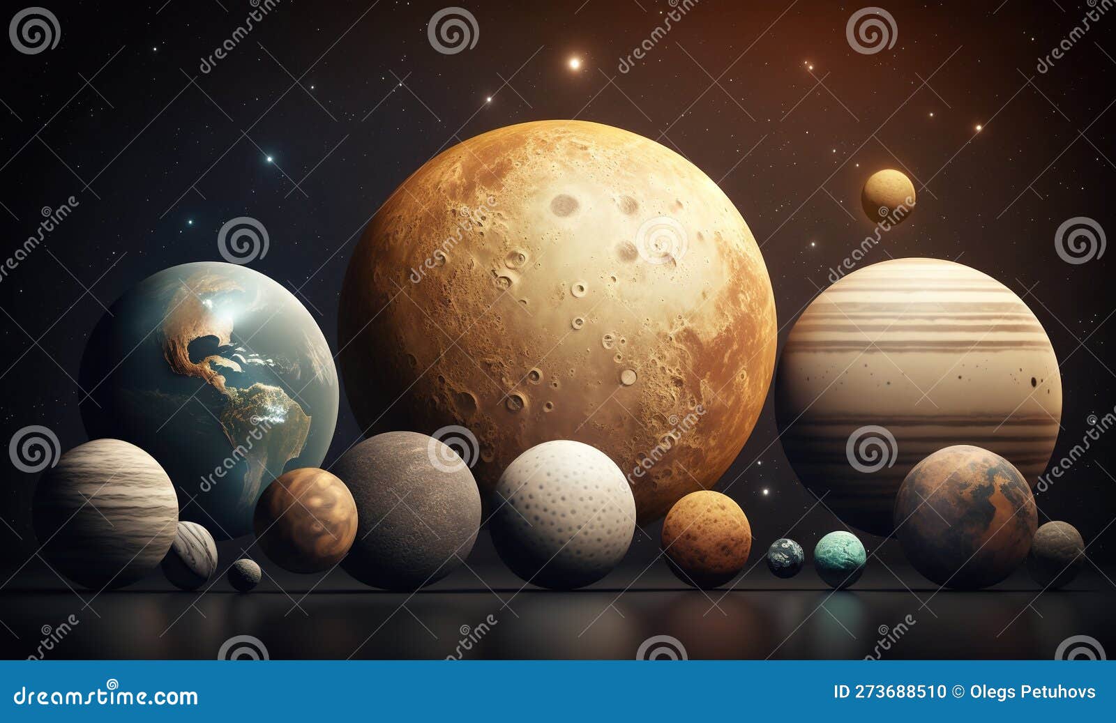 A Group of Planets with the Sun in the Background and Stars in the Sky ...