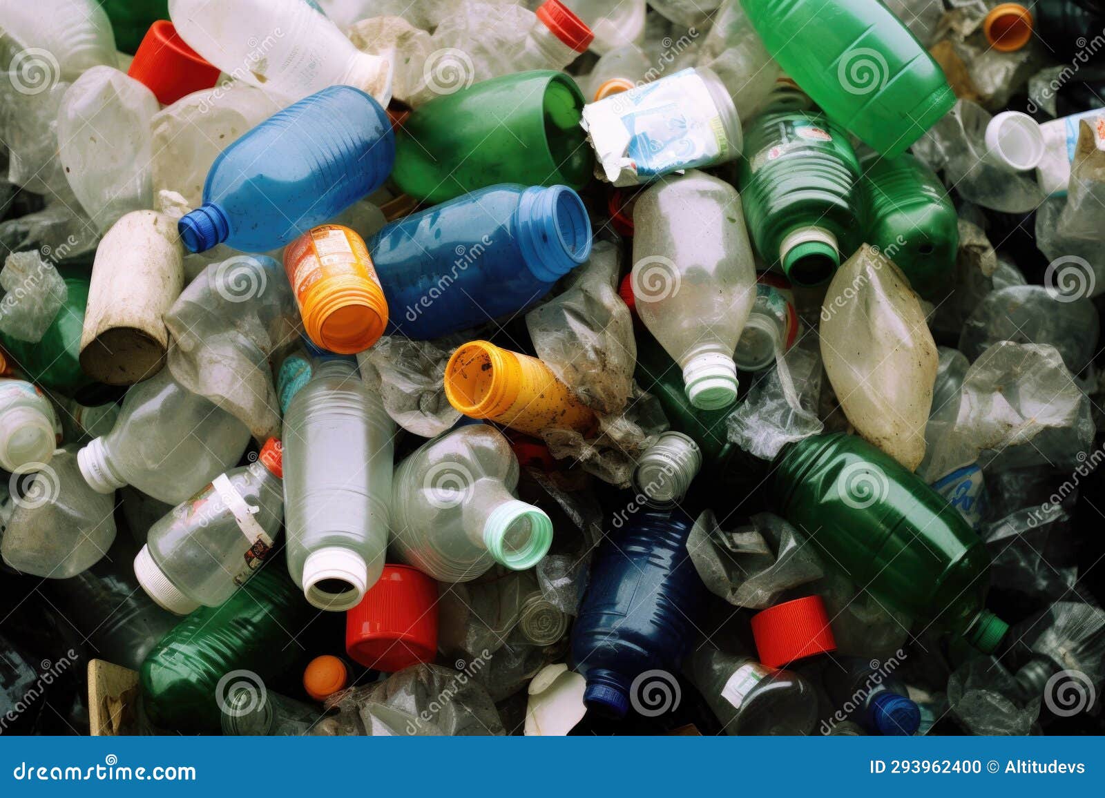 A Group of Plastic Bottles Gathered Around a Recycling Bin Stock Photo ...