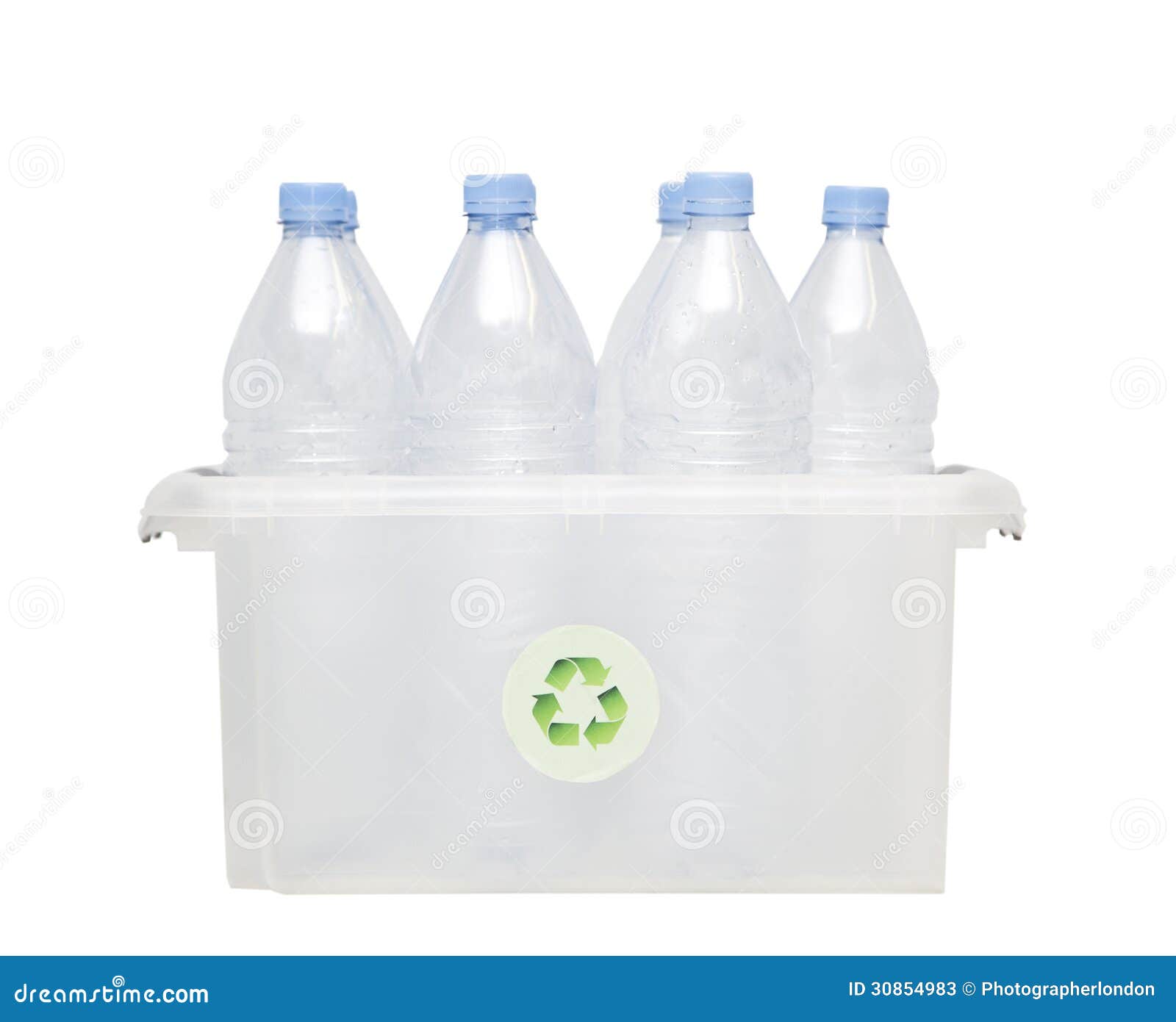 Group of Plastic Bottles in Recycling Bin Over White Background Stock ...