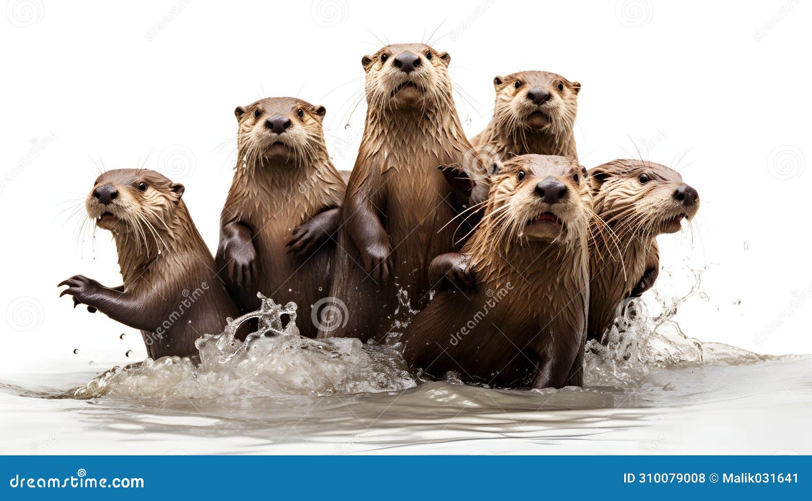 Two River Otters Swim In The Water Between Long Green Algae. Eurasian ...