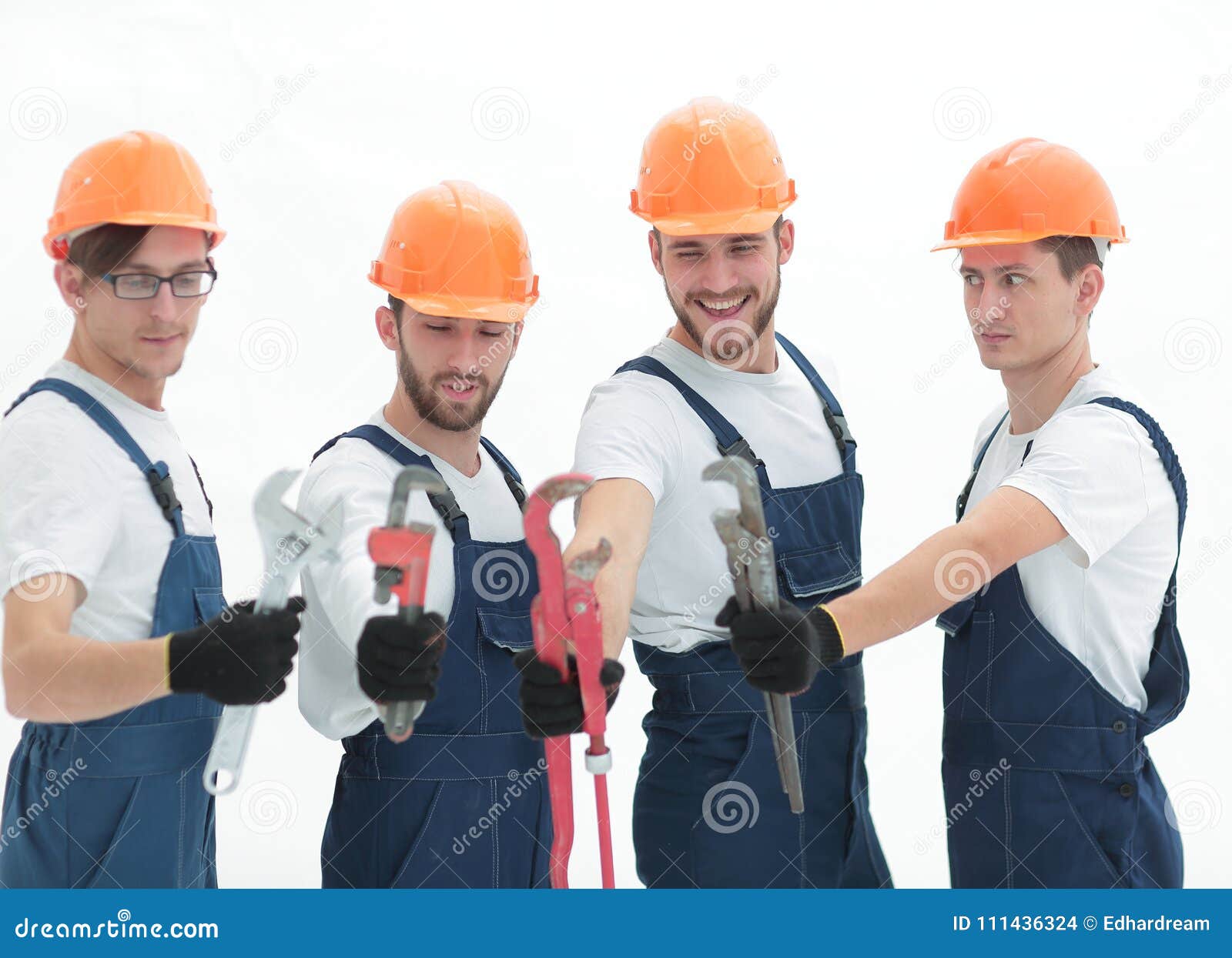 Group of Plumbers with Working Tools Stock Photo - Image of group ...