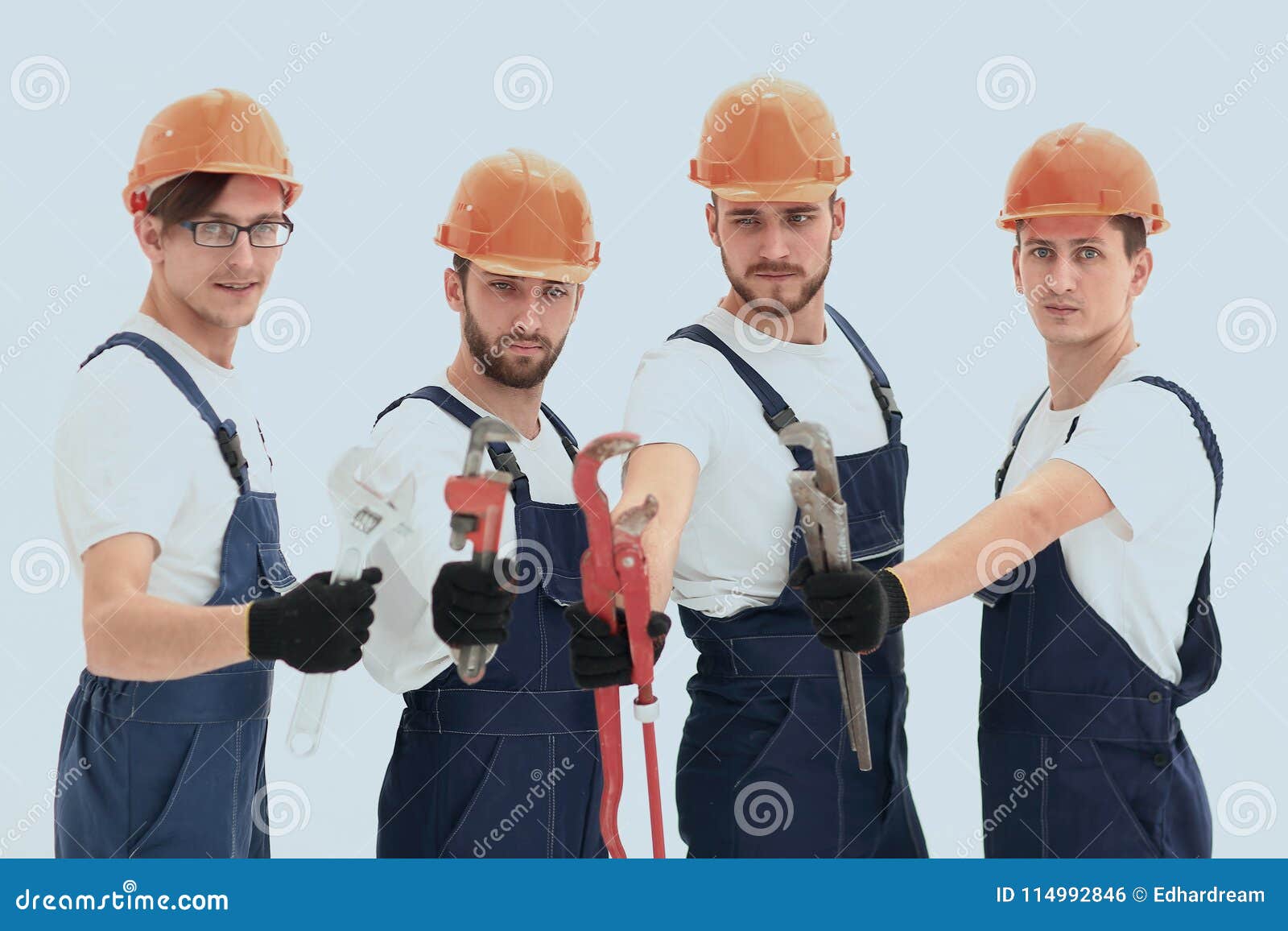 Group of Plumbers with Working Tools Stock Photo - Image of announce ...