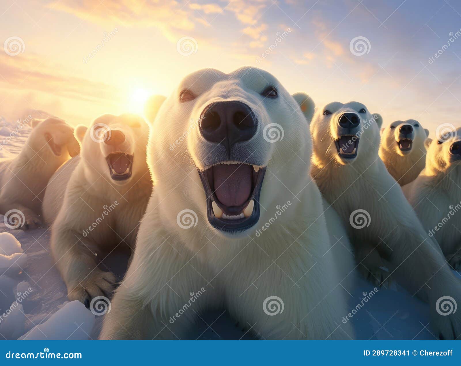 A group of polar bears stock image. Image of snow, landscape - 289728341