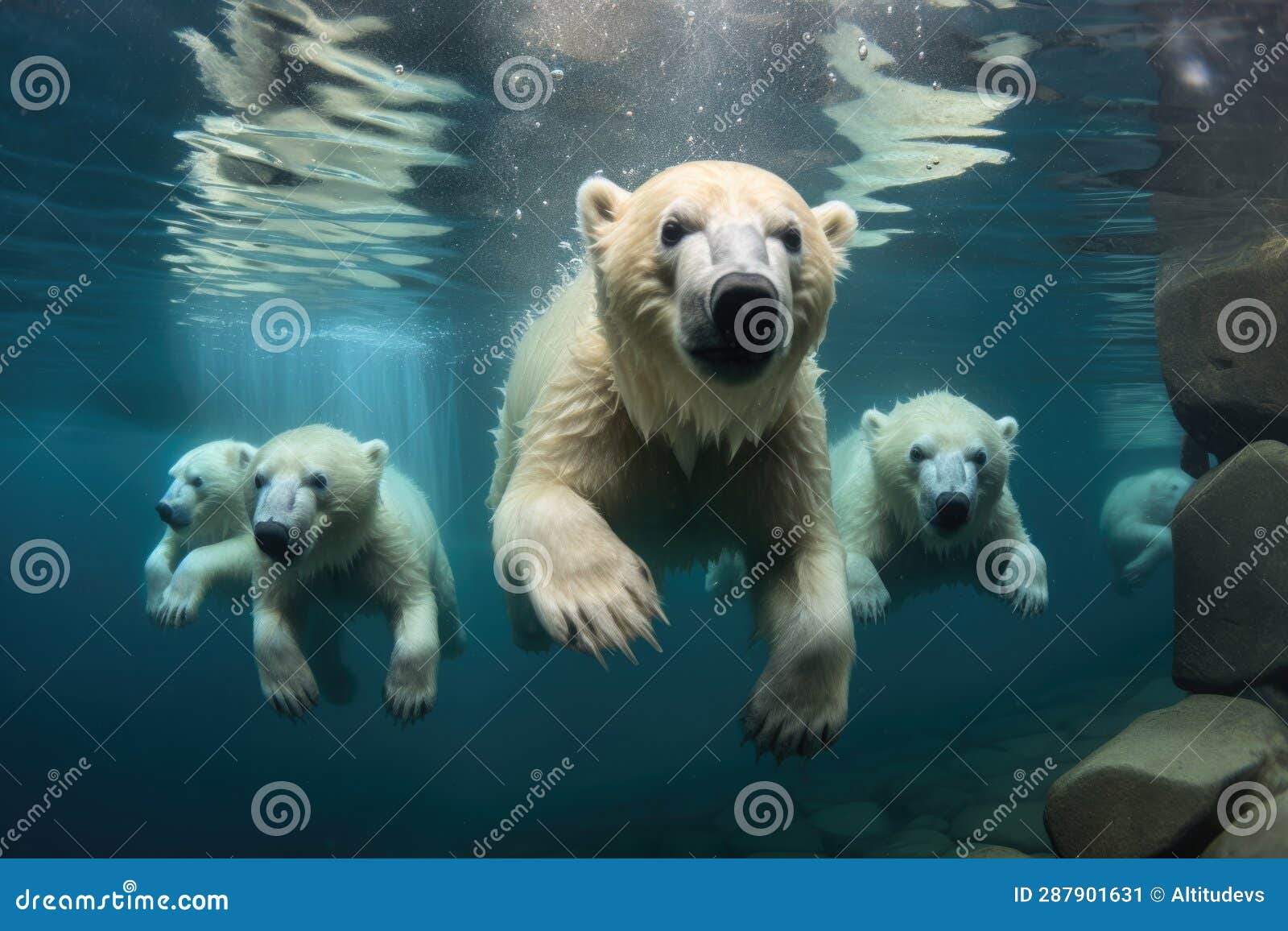 A Group of Polar Bears Swimming in Icy Water Stock Illustration ...