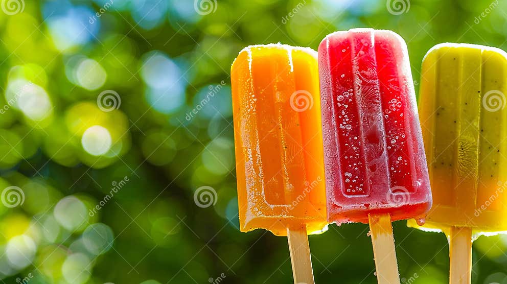 A Group of Popsicles on Sticks in Front of Greenery Stock Photo - Image ...
