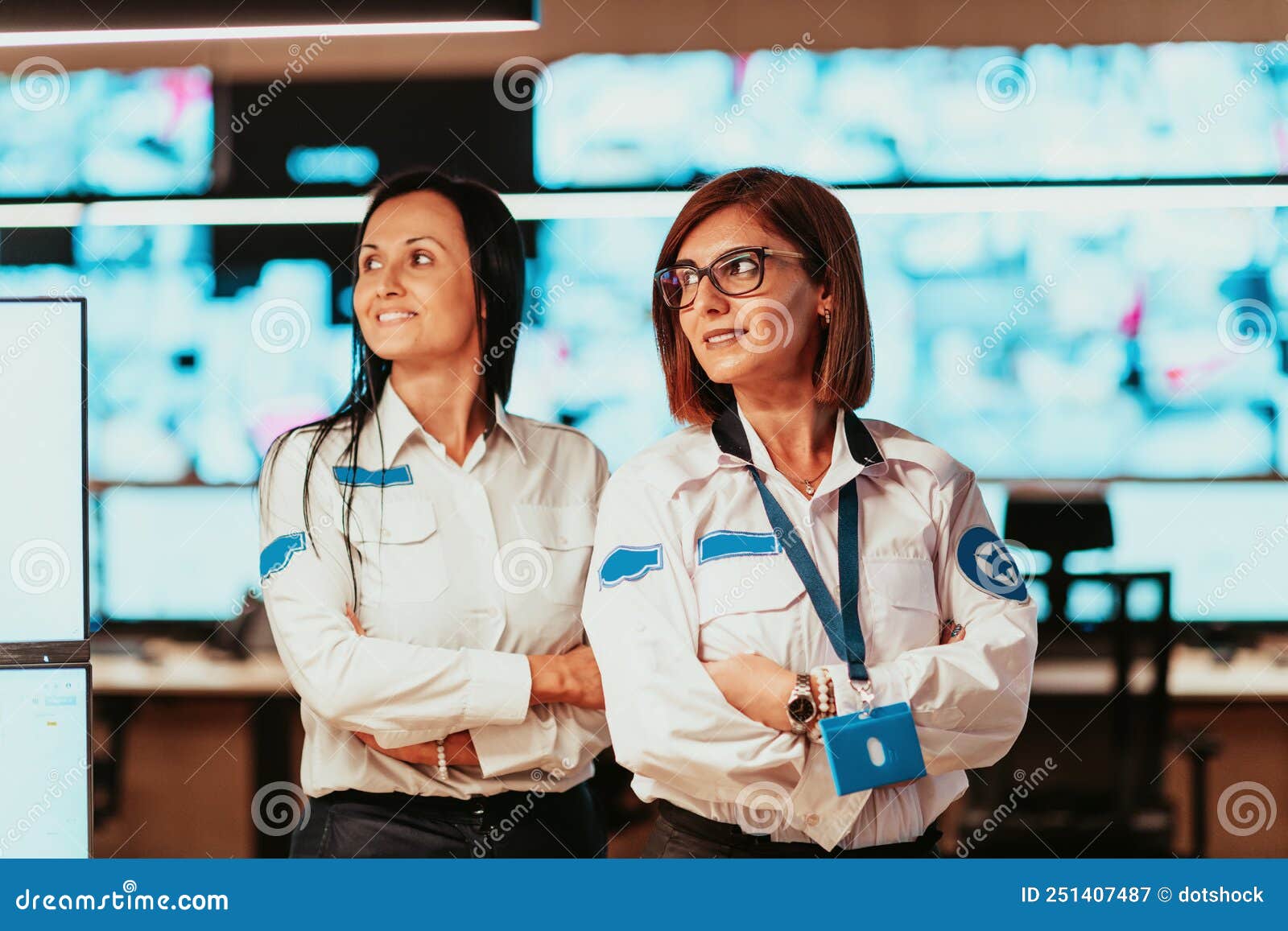 Group Portrait of Female Security Operator while Working in a Data ...