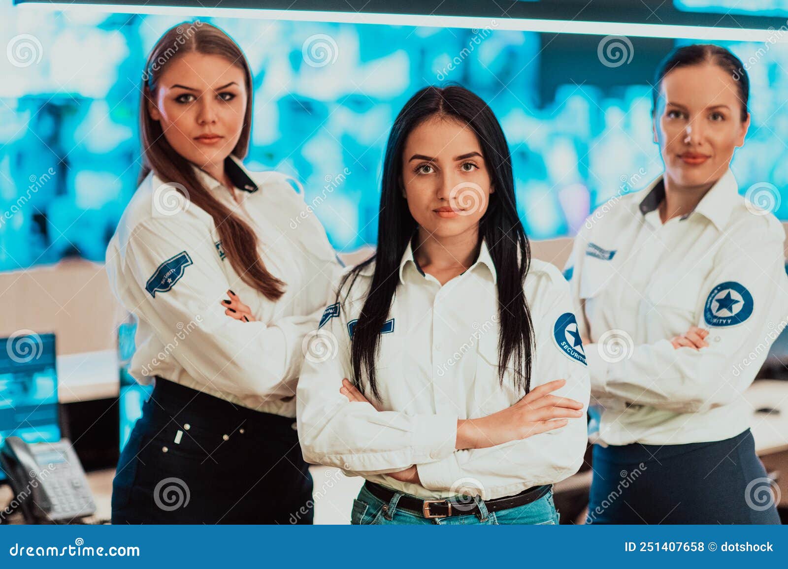 Group Portrait of Female Security Operator while Working in a Data ...