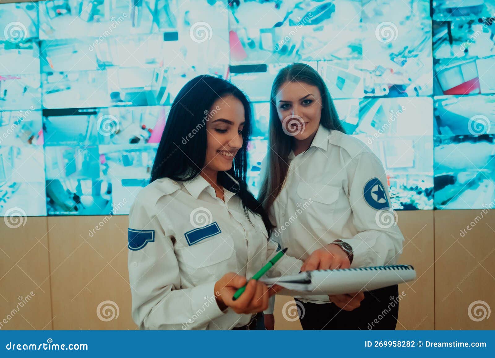 Group Portrait of Female Security Operator while Working in a Data ...