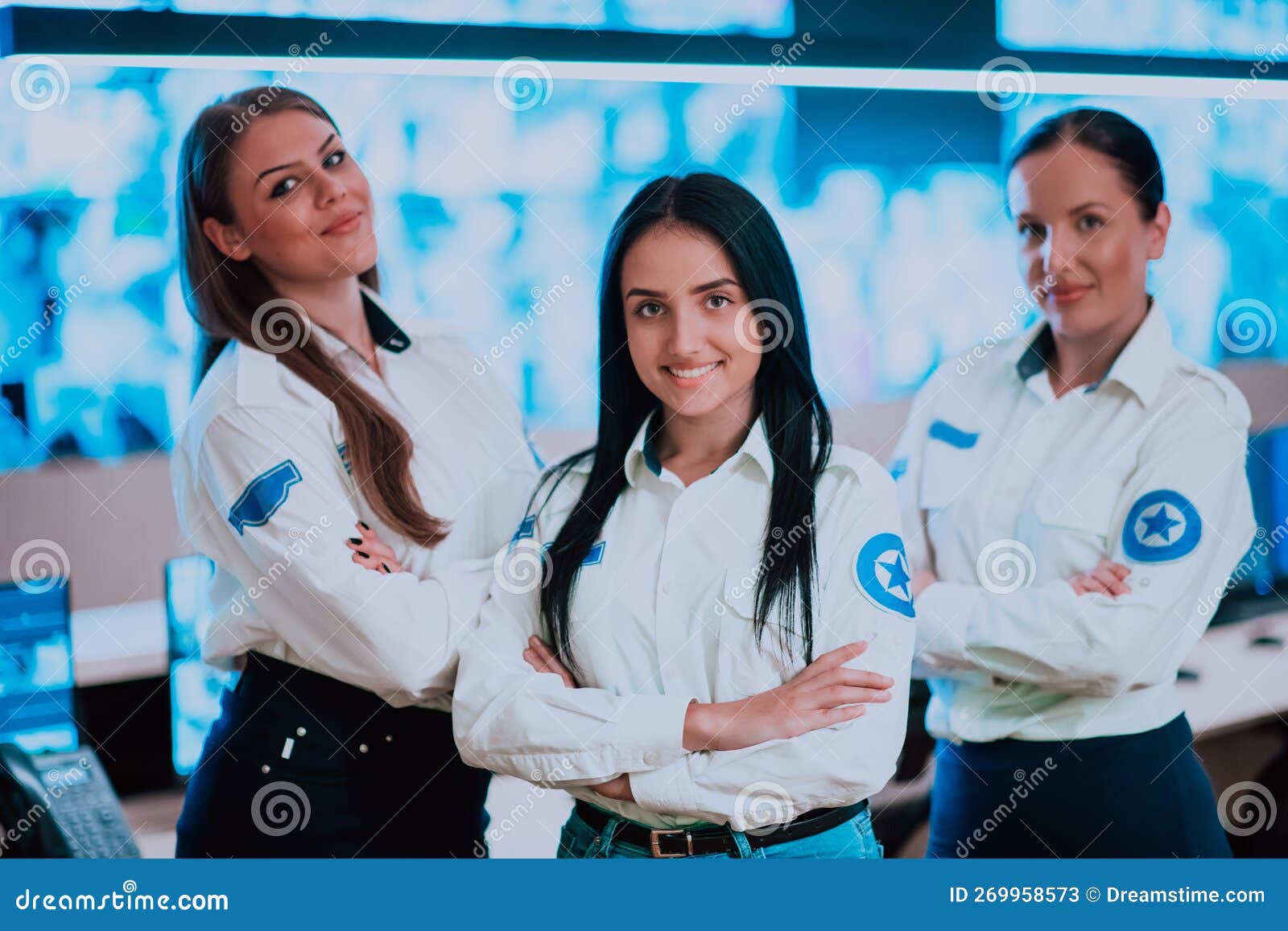 Group Portrait of Female Security Operator while Working in a Data ...